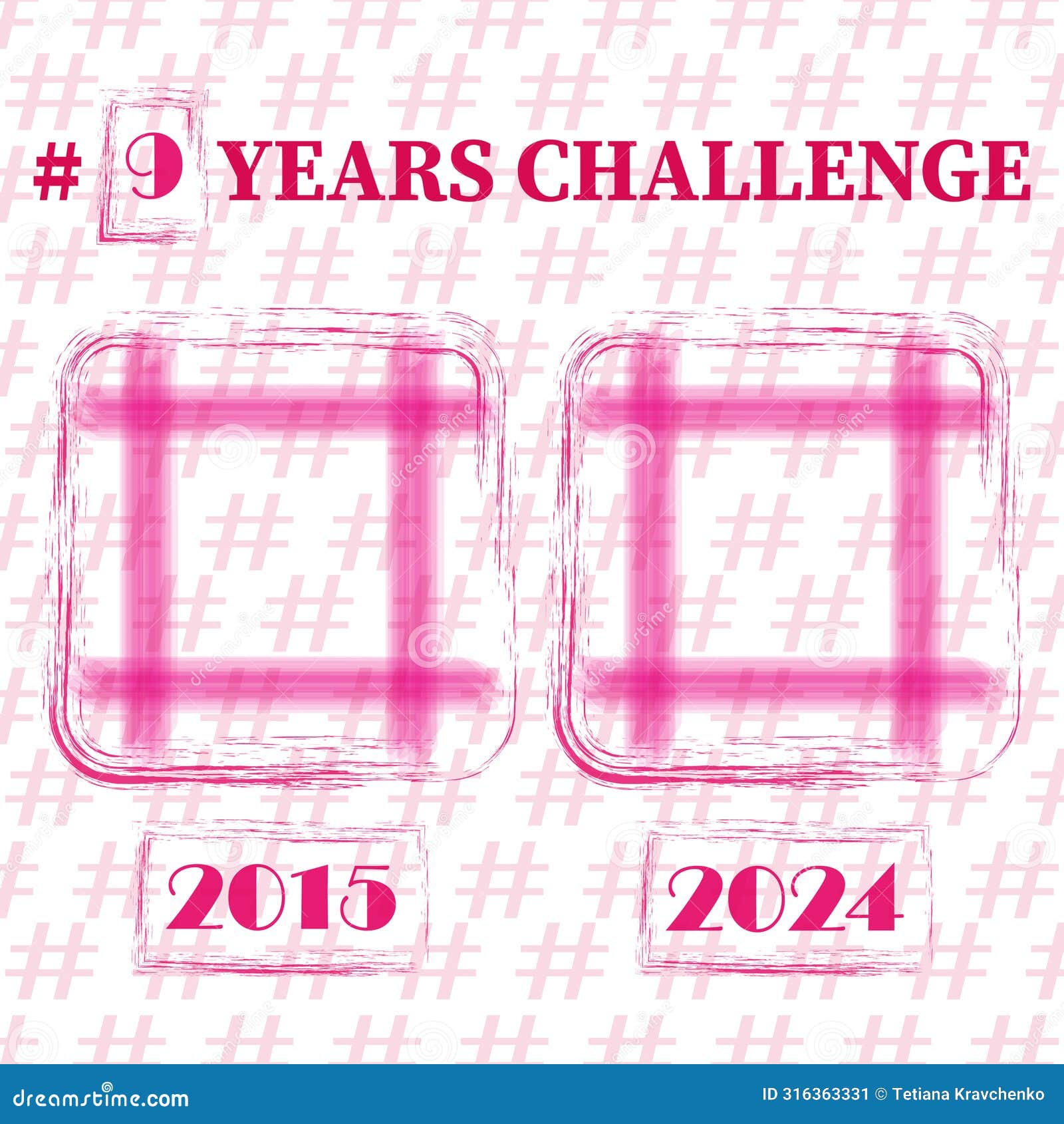 Nine Years Challenge Concept. Vector Hashtag Evolution. Pink ...