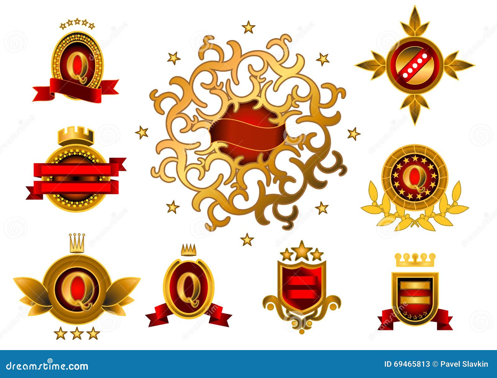 Nine yellow emblems stock vector. Illustration of emblem - 69465813