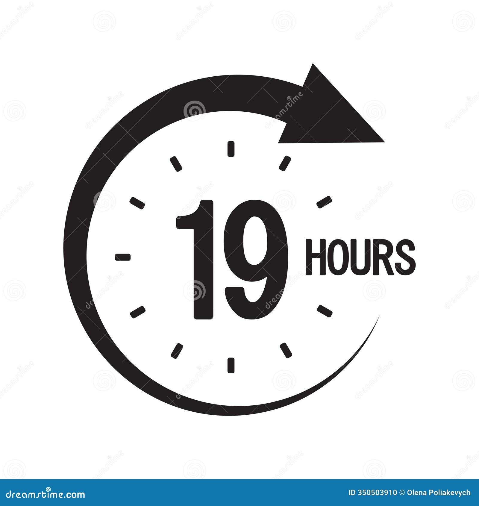 Nineteen Hours Icon. Bold 19 Text. Circular Clock Symbol. Countdown ...