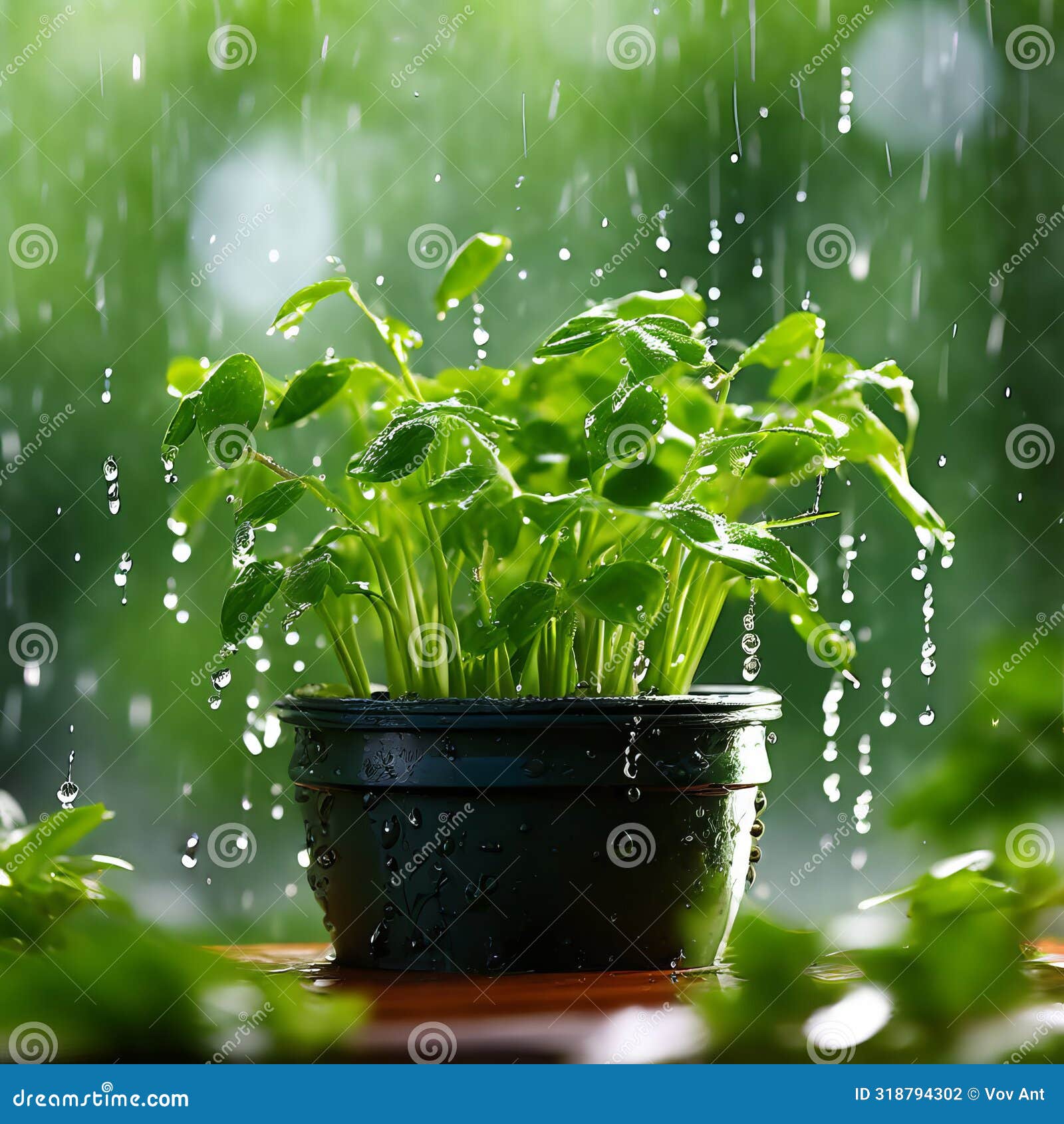 Nineteen Raindrops Drench a Flower Pot Causing the Plants Insid Stock ...