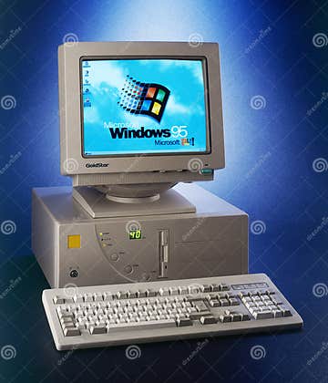 Nineties Obsolete Tower Pc Computer and Windows 95 Logo on Scree ...