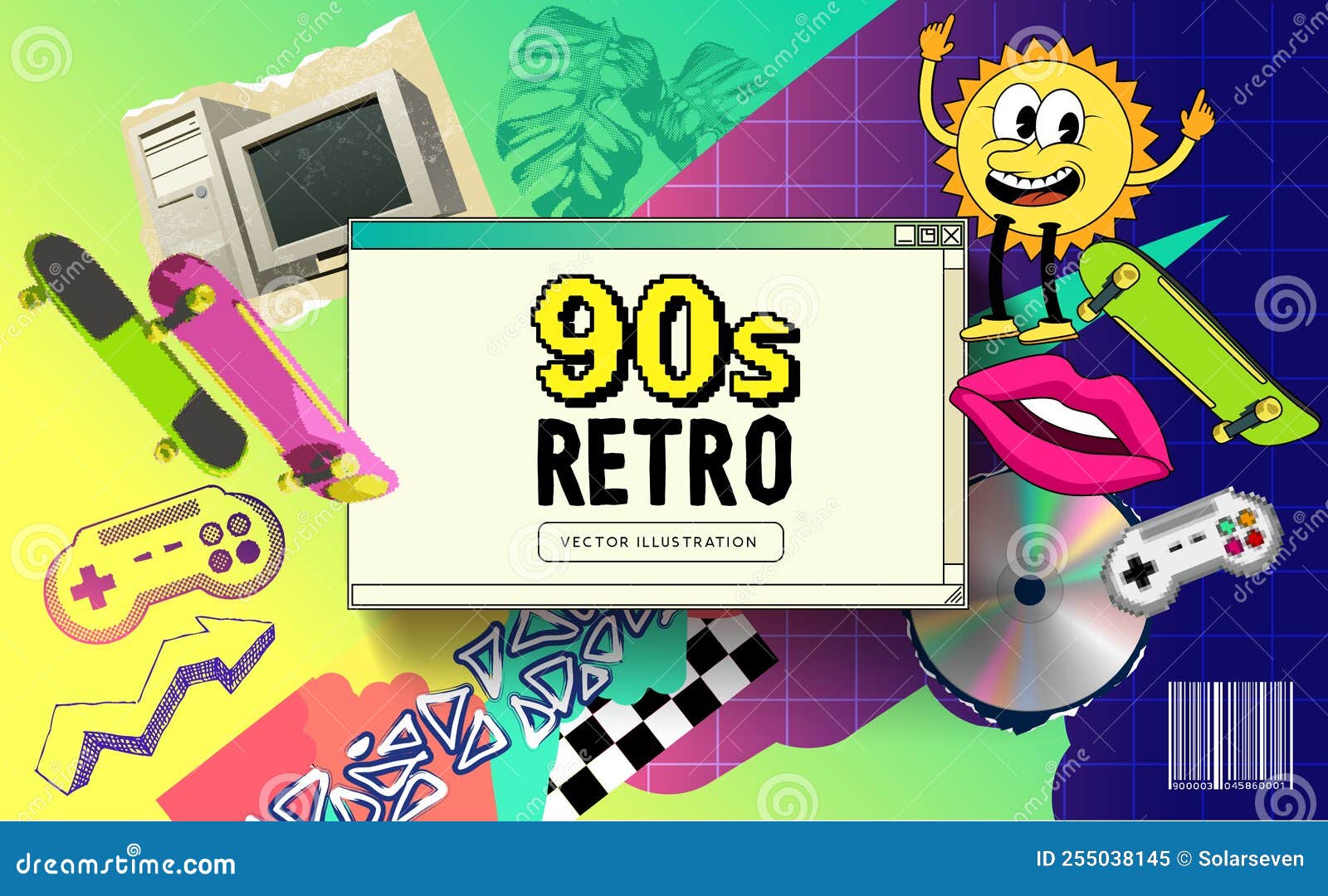 Nineties Retro Background with Objects and Patterns Stock Vector ...