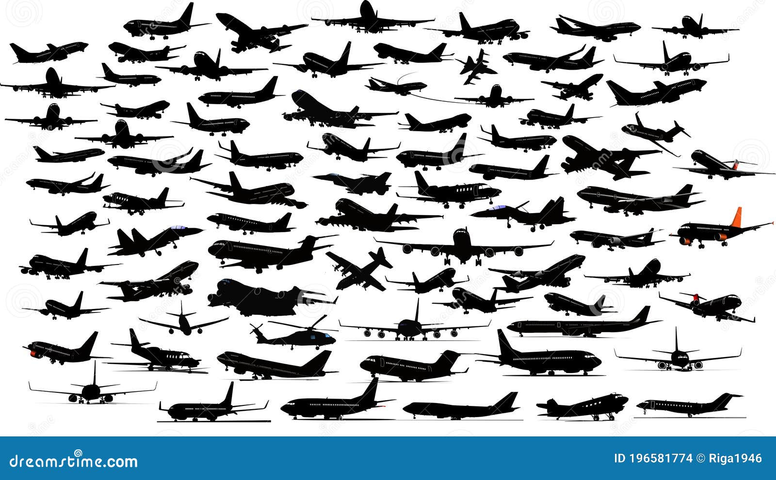 Airplane Silhouettes Aviation Themed Seamless Repeating Pattern Vector ...