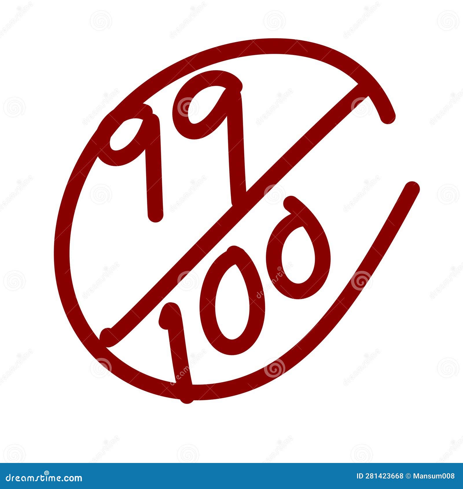Ninety-nine Points Vector Icon. Isolated 99 Written on a School Exam ...
