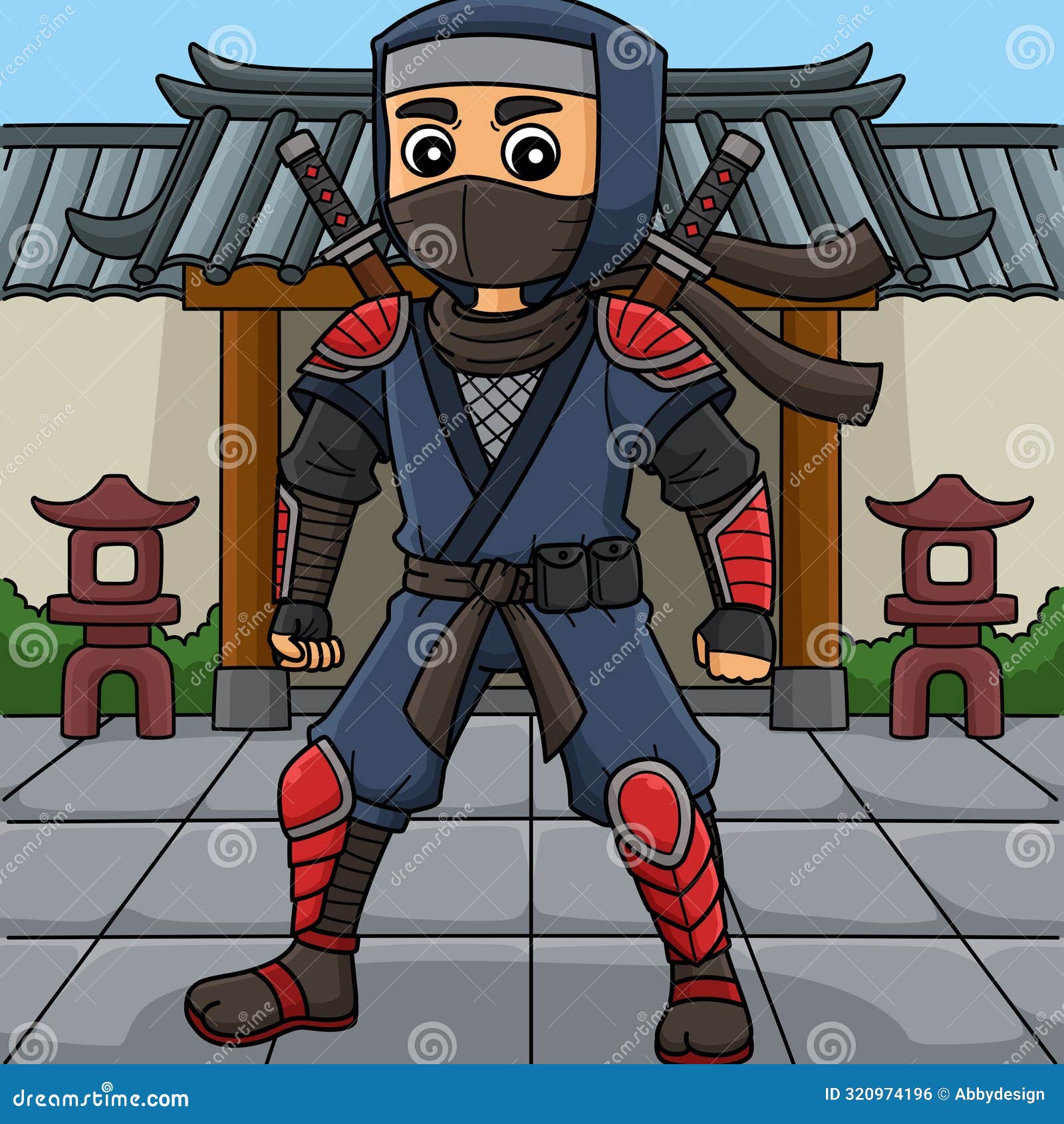 Ninja With Armor Colored Cartoon Illustration | CartoonDealer.com ...