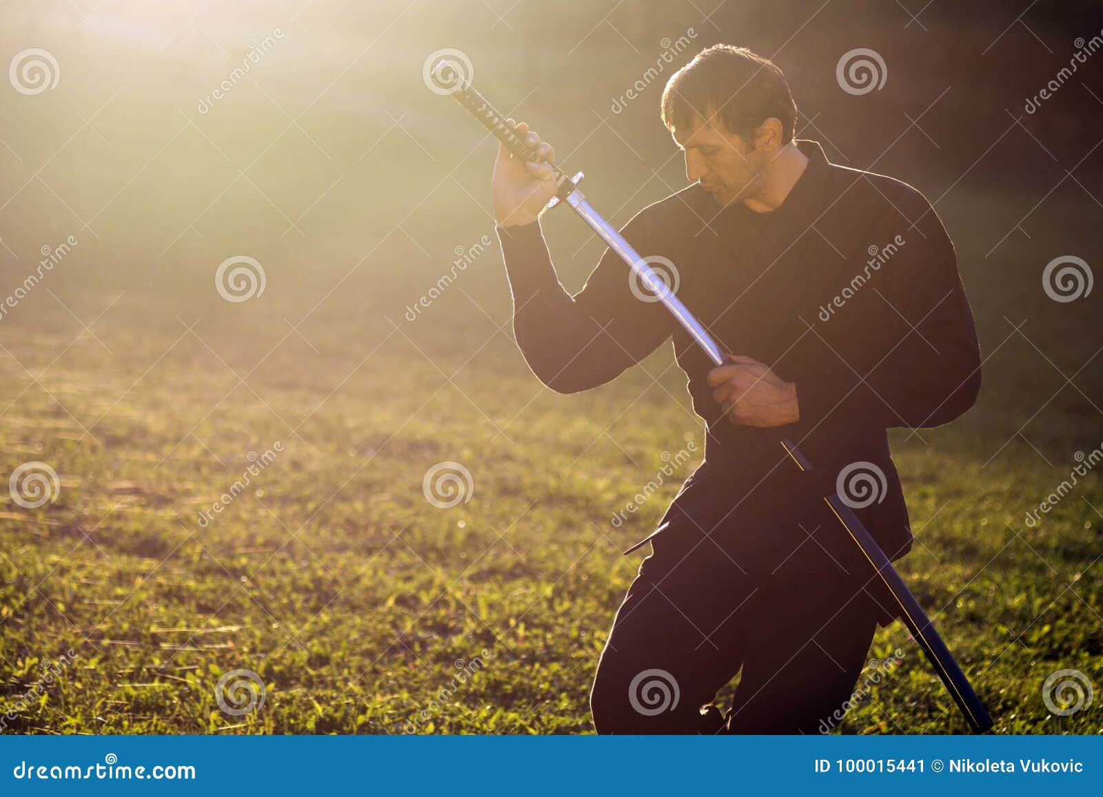Ninja with sword stock image. Image of sword, combat - 100015441