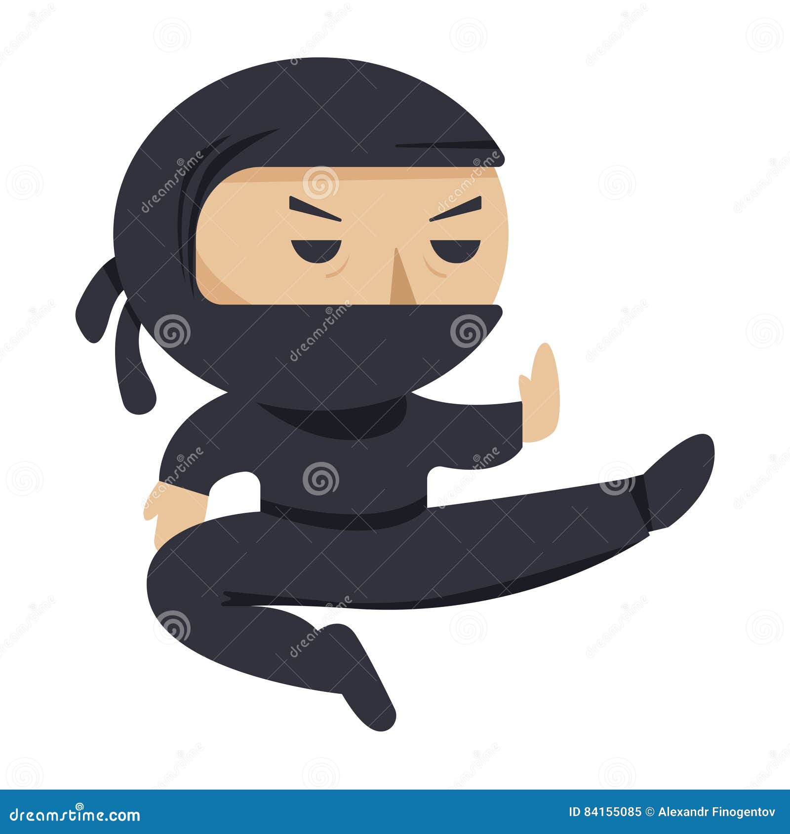 Ninja Character. Serious Ninja Jumping. Flat Style Vector Illustration ...