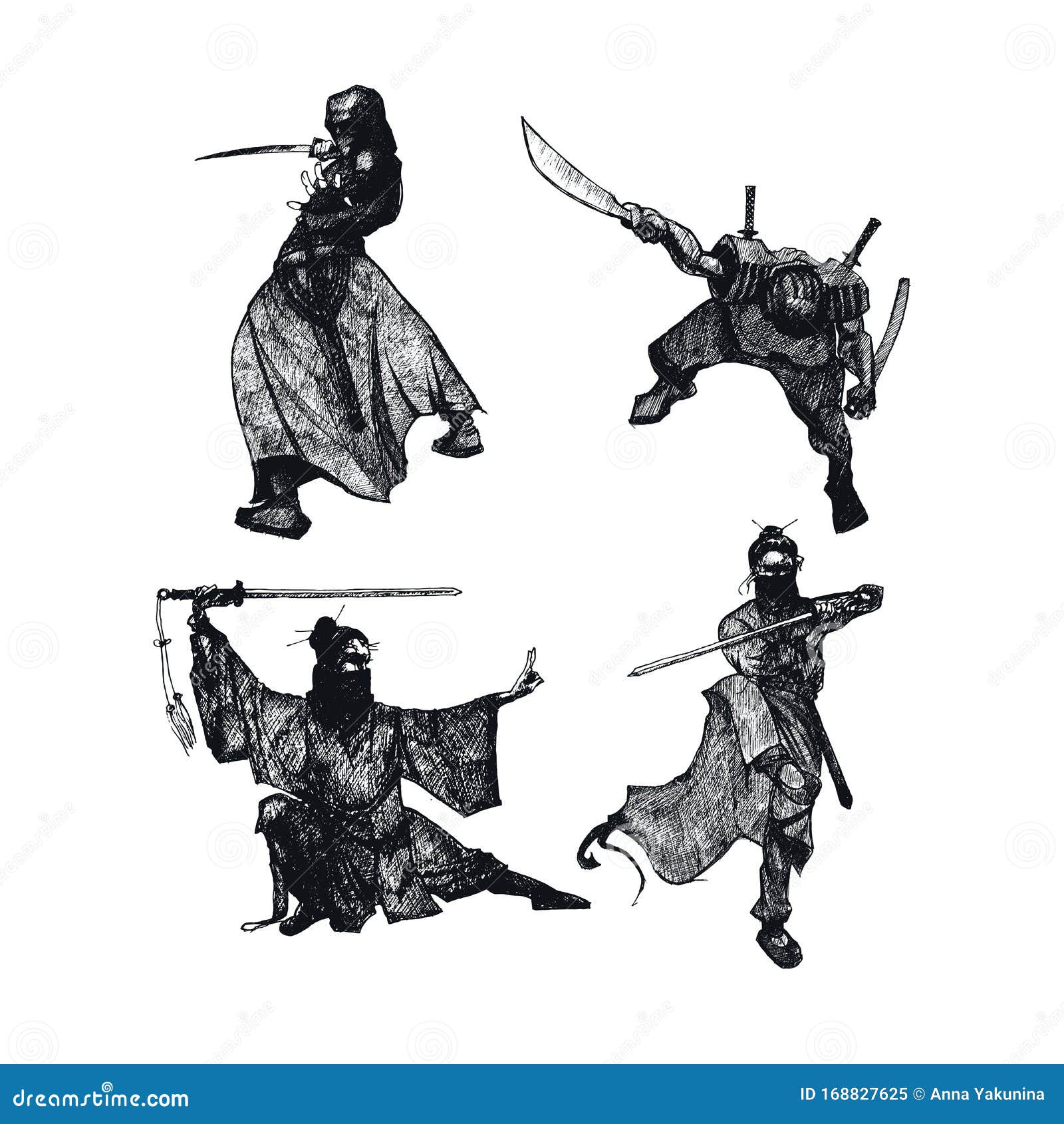 Ninja Characters Wearing Mask in Fighting Pose Isolated on White ...