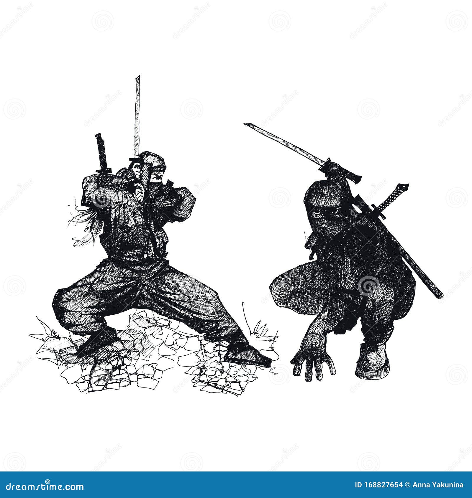 Ninja Characters Wearing Mask In Fighting Pose Isolated On White ...