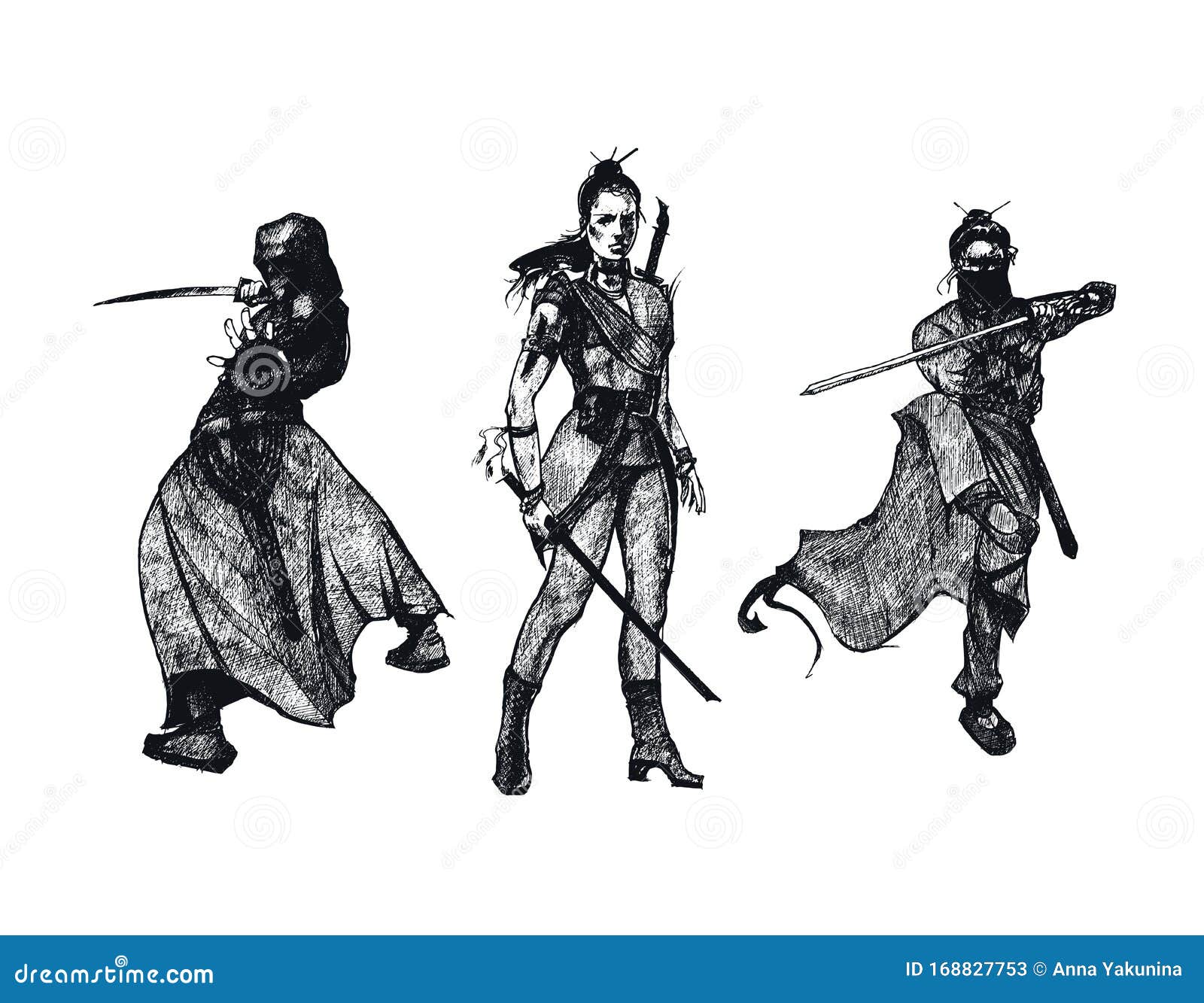 Ninja Characters Wearing Mask In Fighting Pose Isolated On White ...