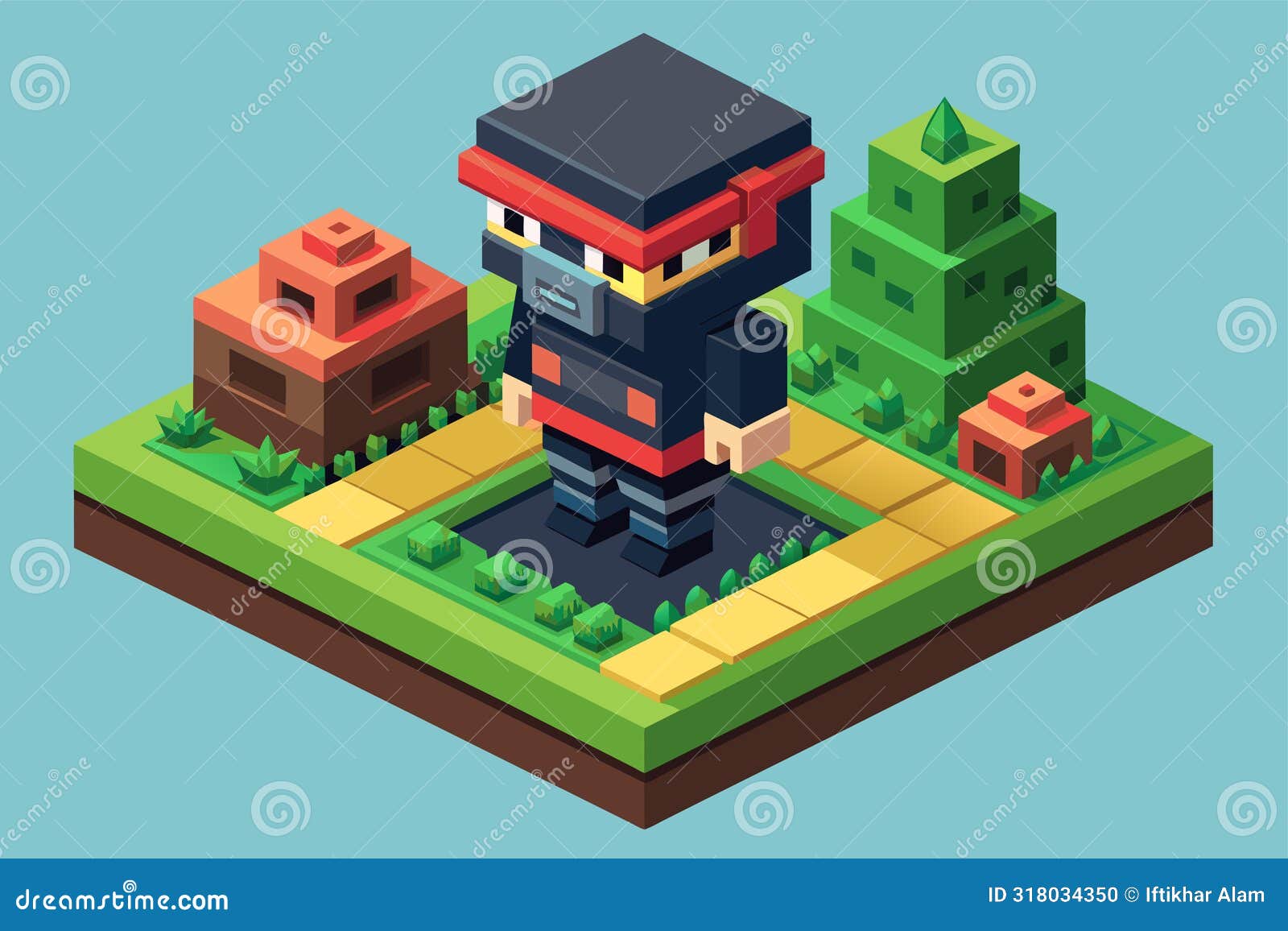 A Ninja in Customizable Isometric Pixel Art with Intricate Details and ...