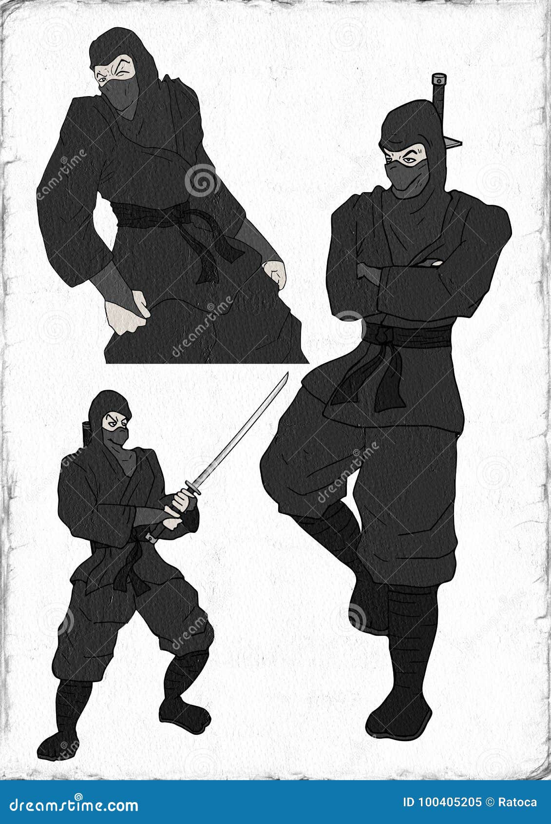 Ninja draw stock illustration. Illustration of japanese - 100405205