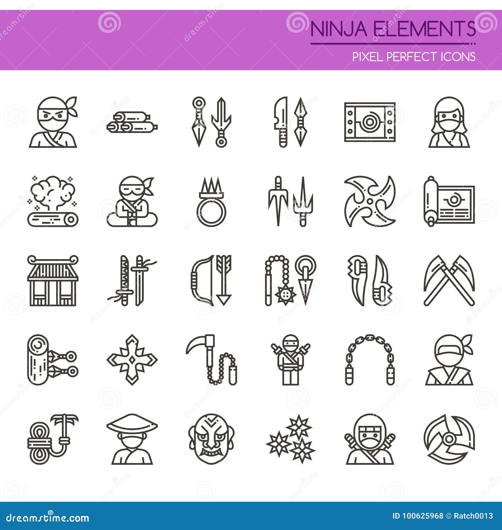 Ninja Elements stock vector. Illustration of mask, attack - 100625968