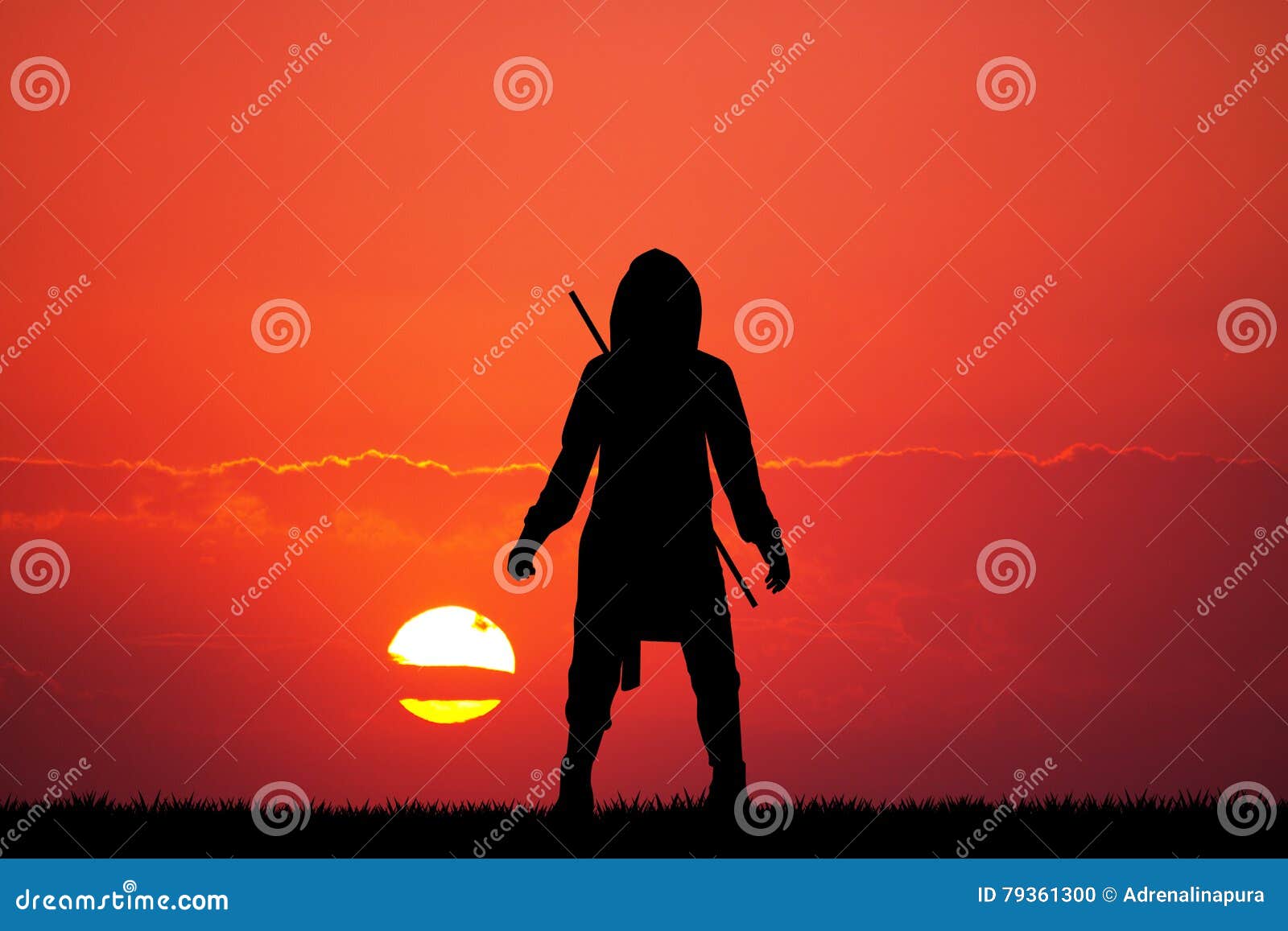 Ninja en la puesta del sol stock de ilustración. Ilustración de sunset ...