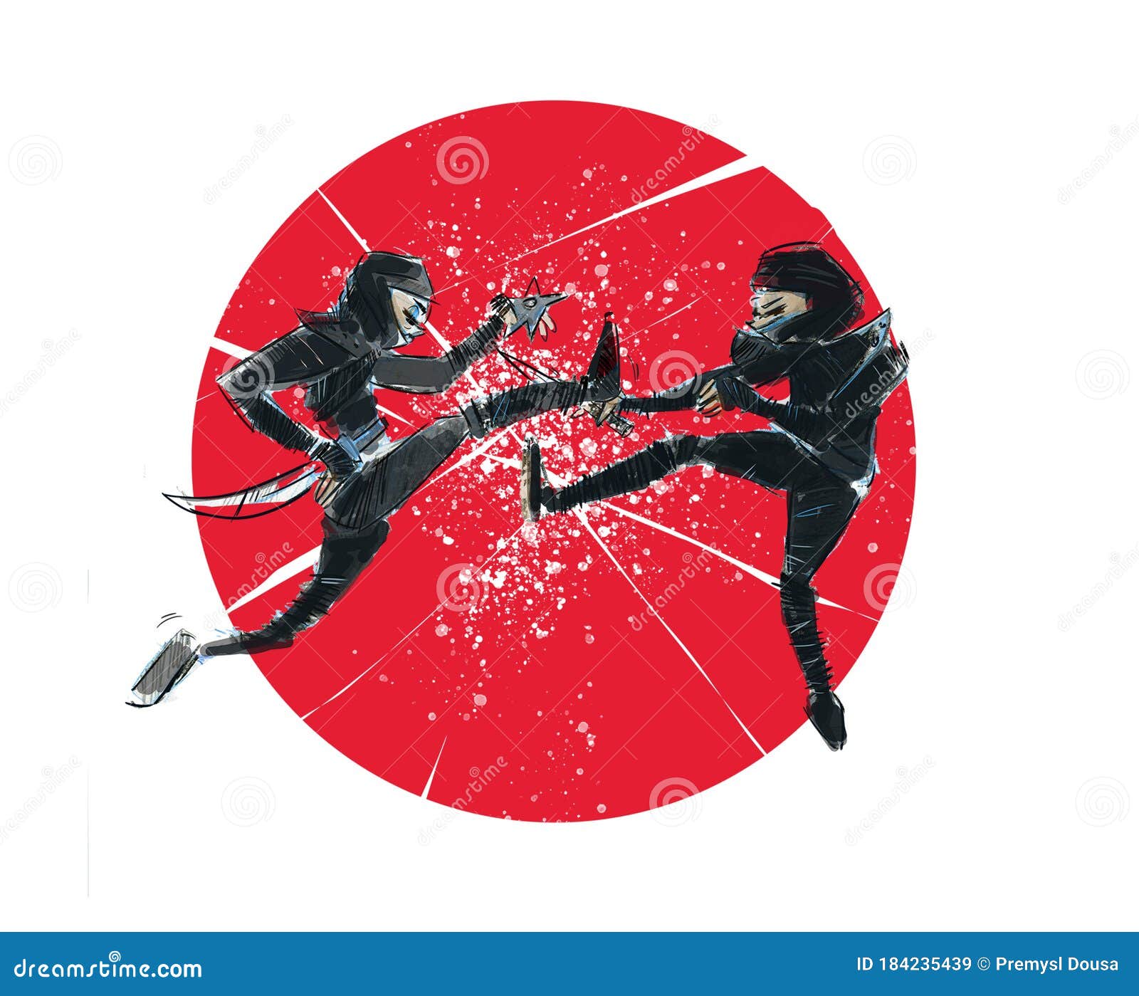 Ninja fighting hard stock illustration. Illustration of death - 184235439