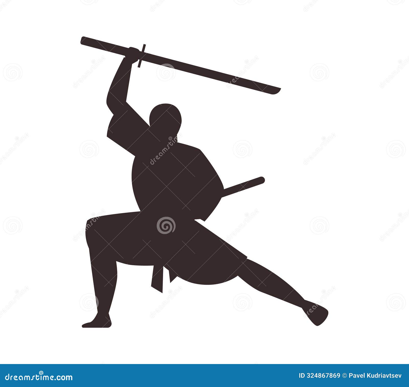 Ninja Fighting Position, Vector Black Silhouette. Isolated Background ...