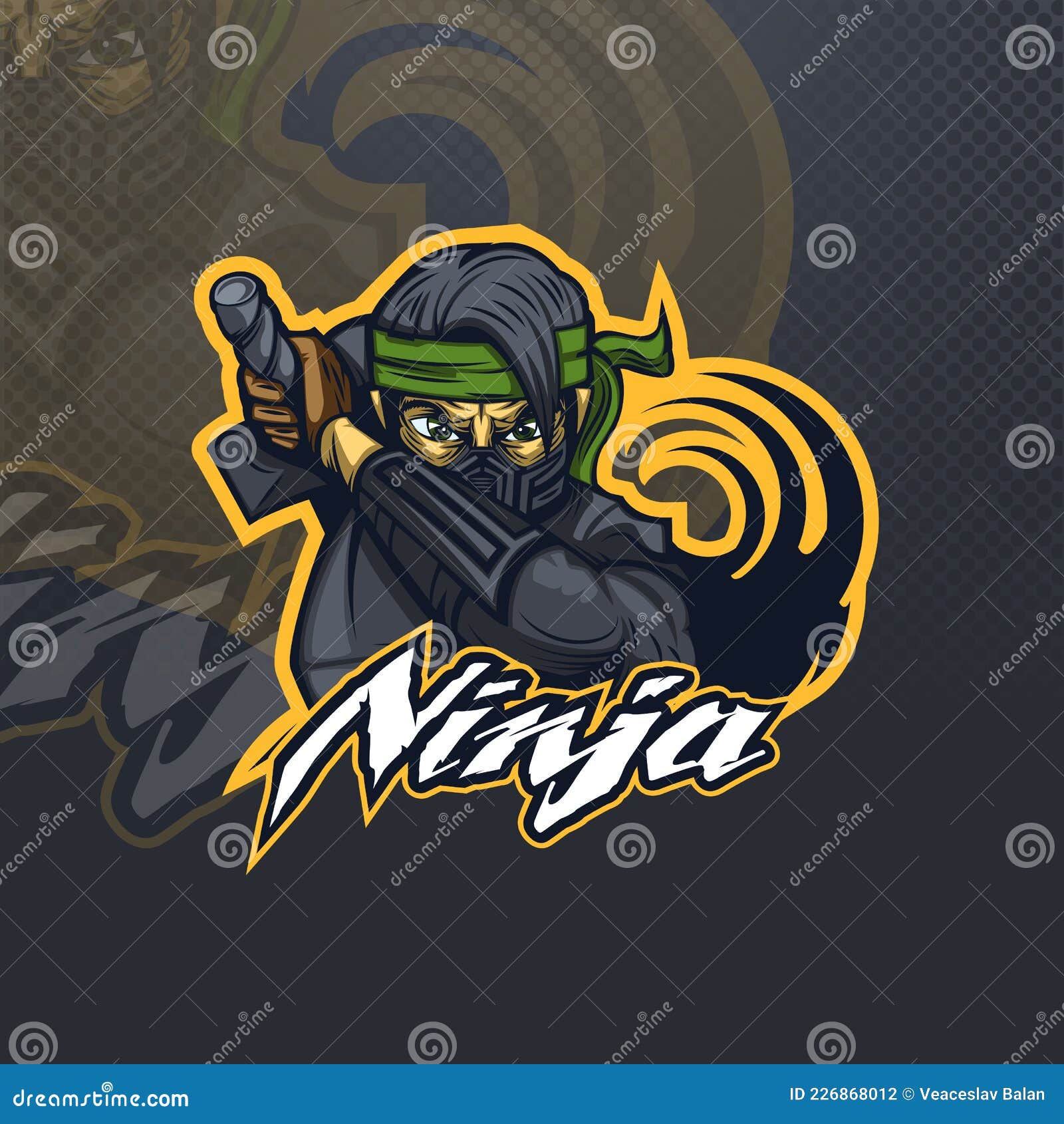 Ninja With A Green Bandana Attacker Esport Or Team Logo Vector ...