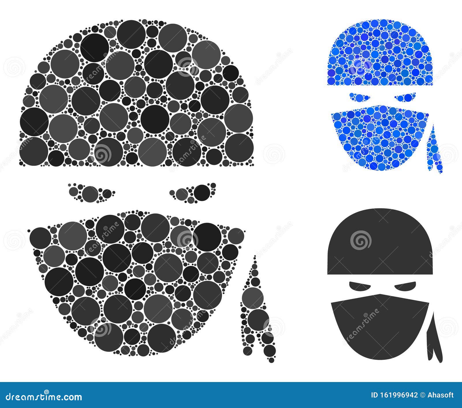 Ninja Head Composition Icon of Round Dots Stock Vector - Illustration ...