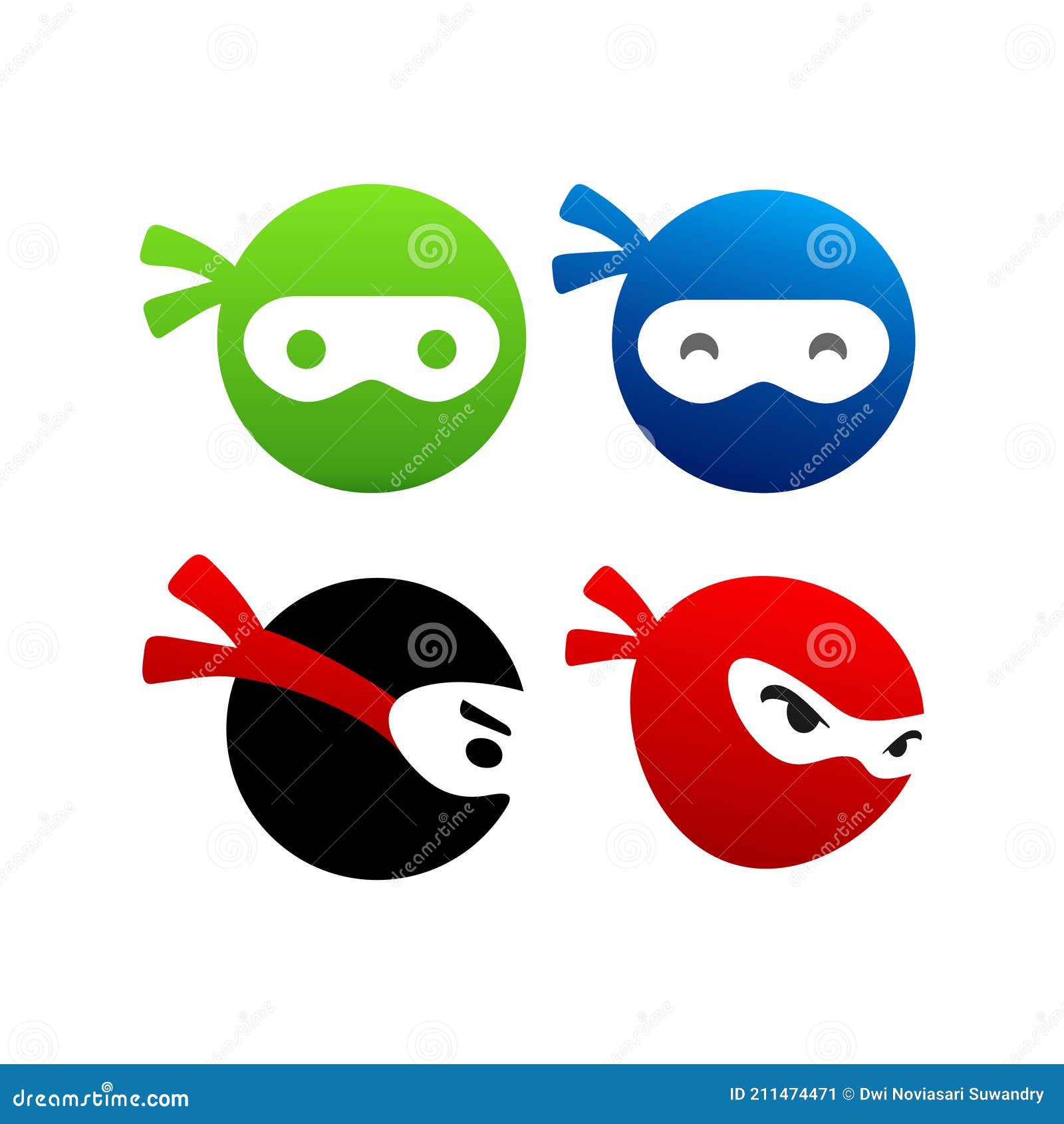 Ninja Head Vector Symbol Set Logo Stock Vector - Illustration of ...