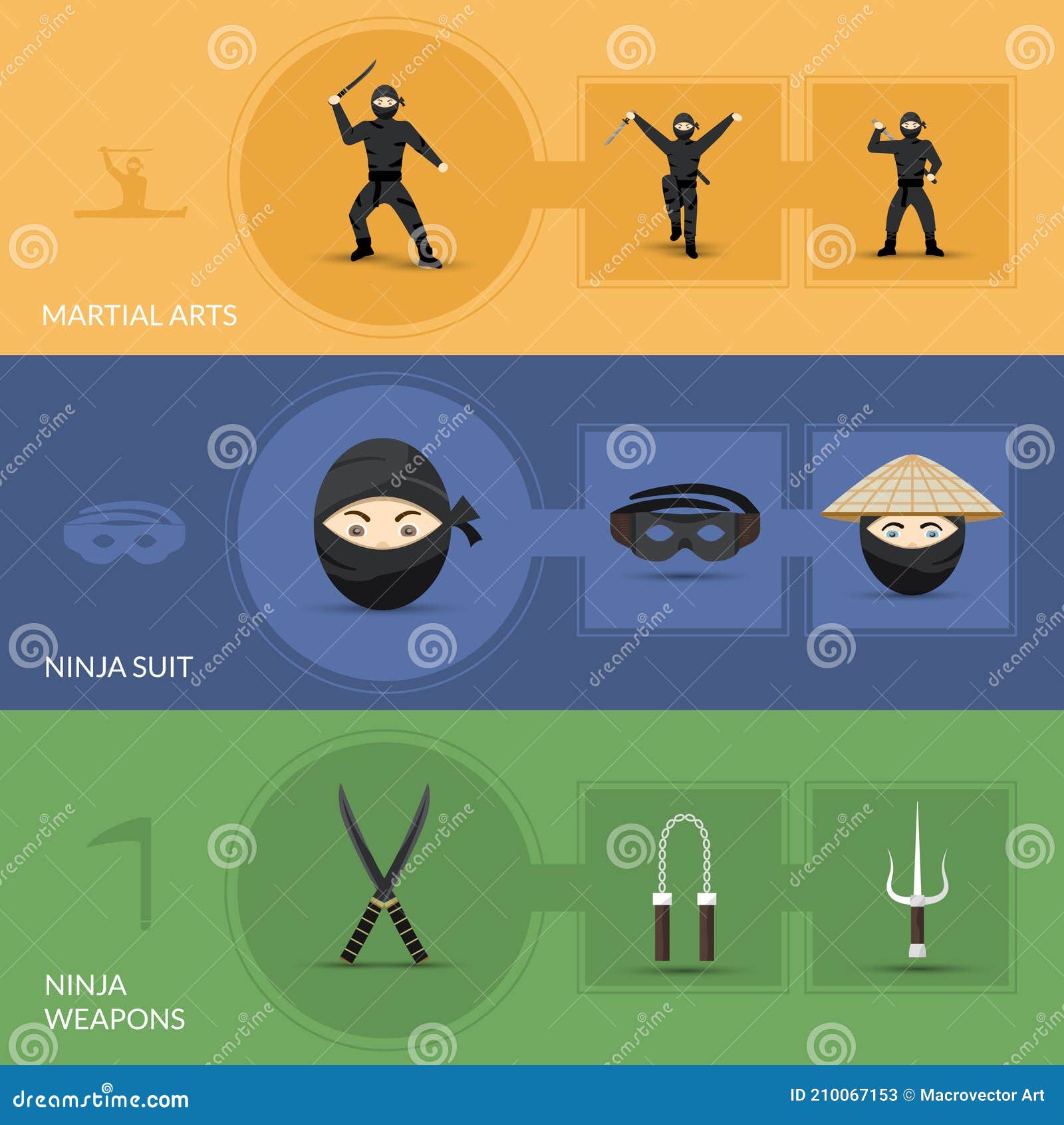 Ninja Banners Set stock vector. Illustration of chain - 210067153