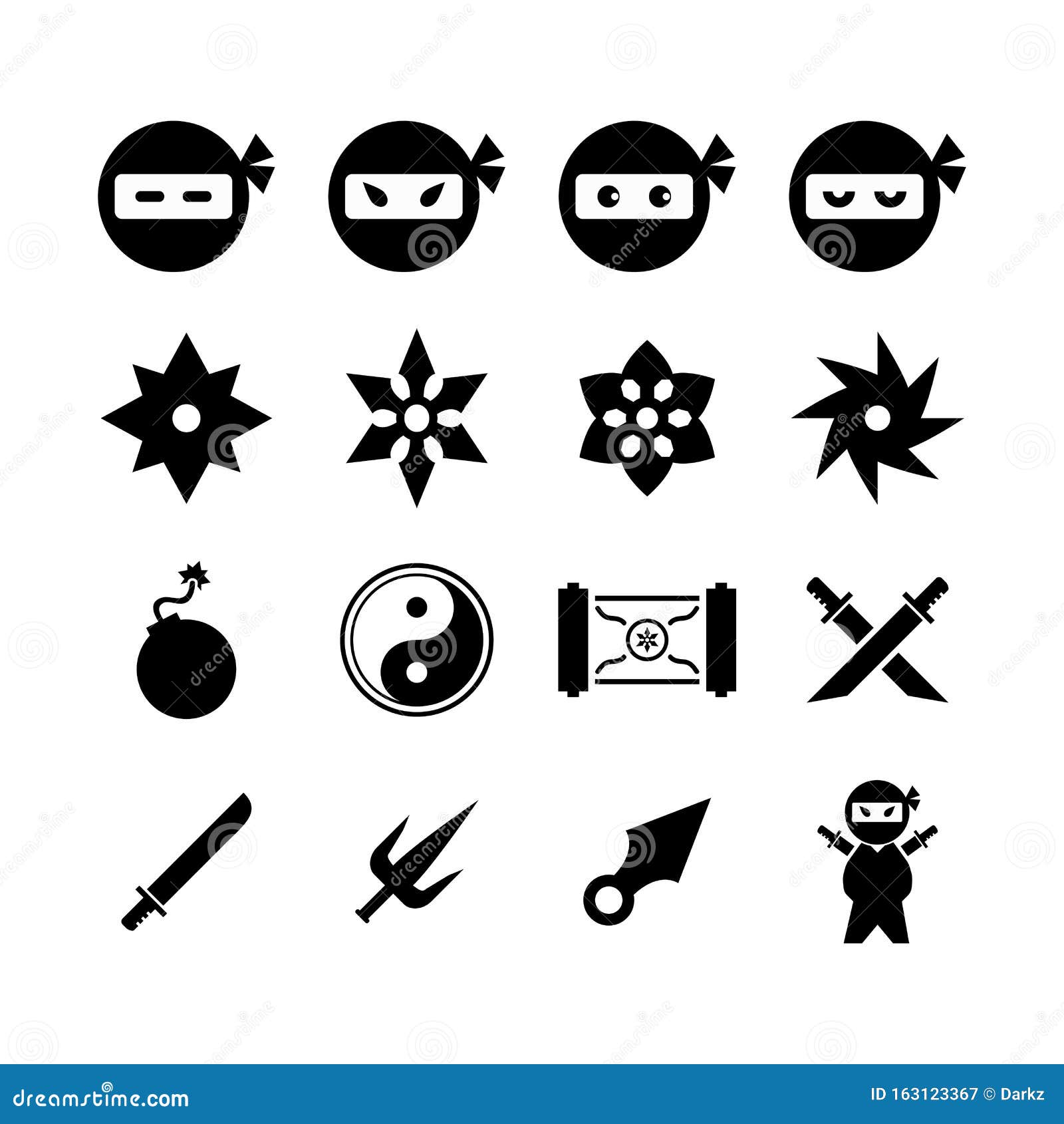 Ninja icon stock vector. Illustration of mortal, black - 163123367