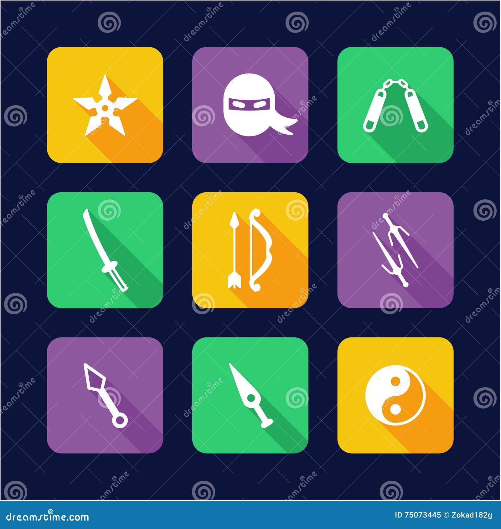 Ninja Icons Flat Design ilustração do vetor. Ilustração de afiado ...