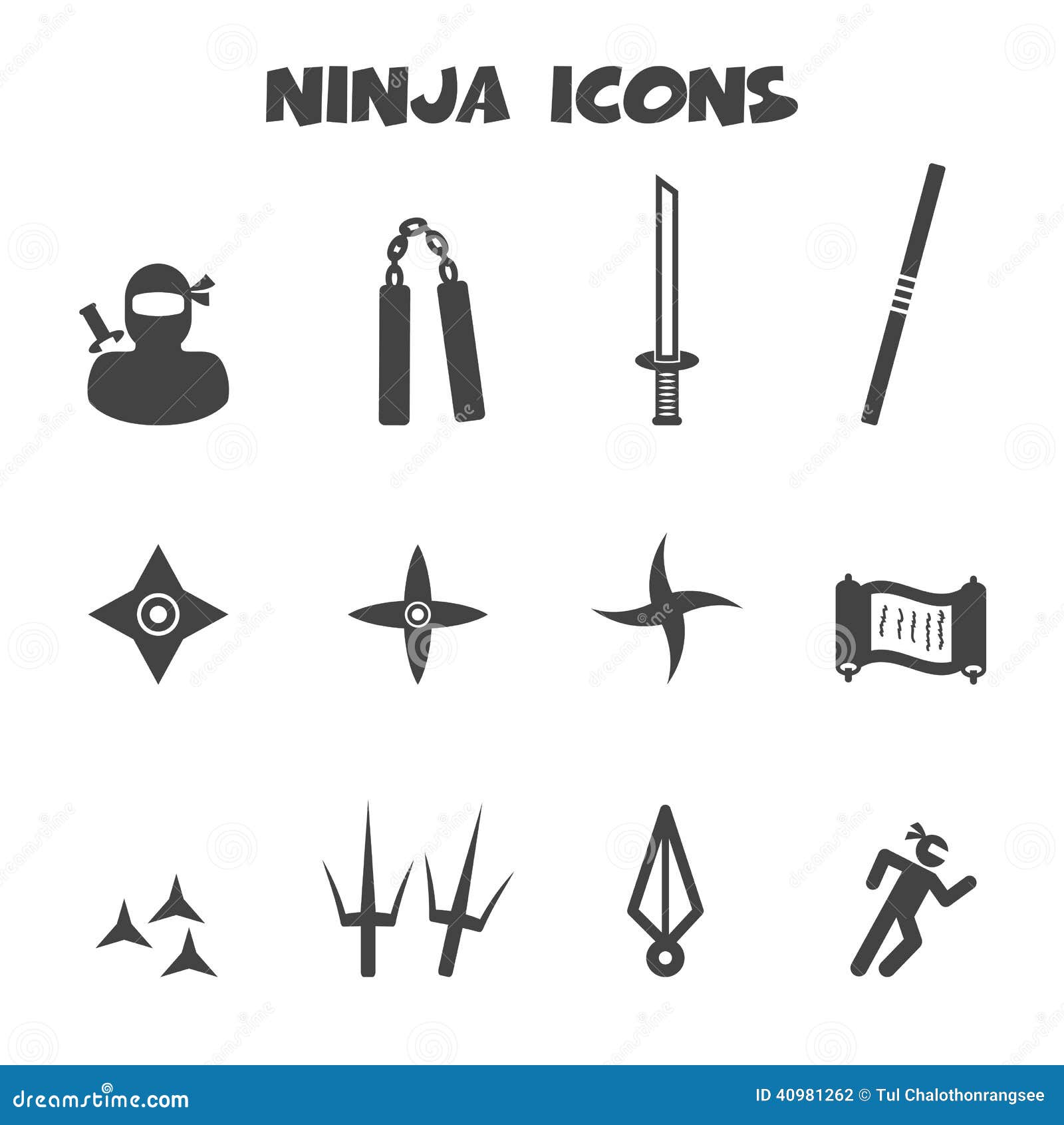 Ninja icons stock vector. Illustration of japanese, arts - 40981262