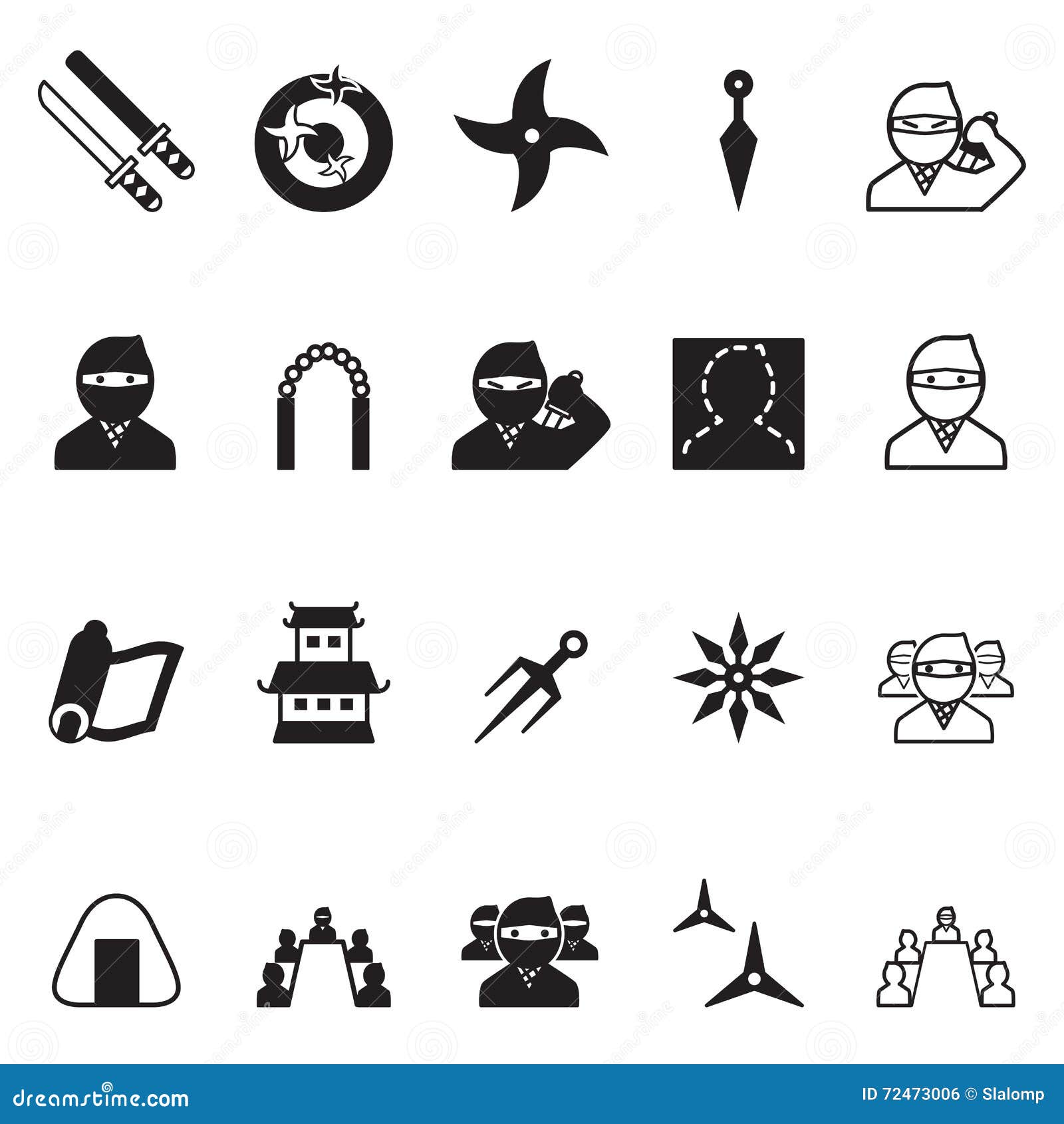 Ninja icons Set stock vector. Illustration of icons, black - 72473006