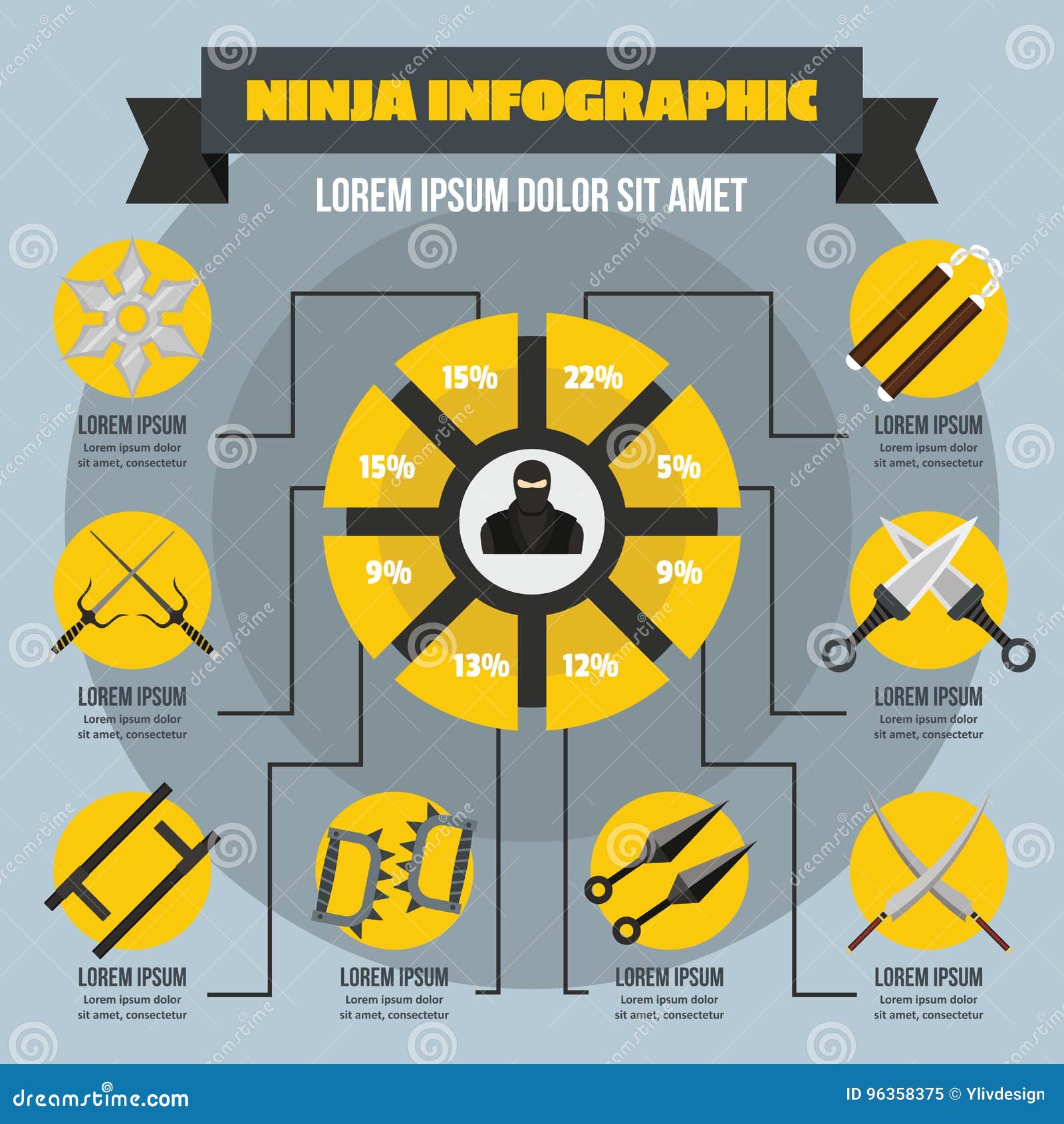 Ninja Infographic Concept, Flat Style Stock Vector - Illustration of ...