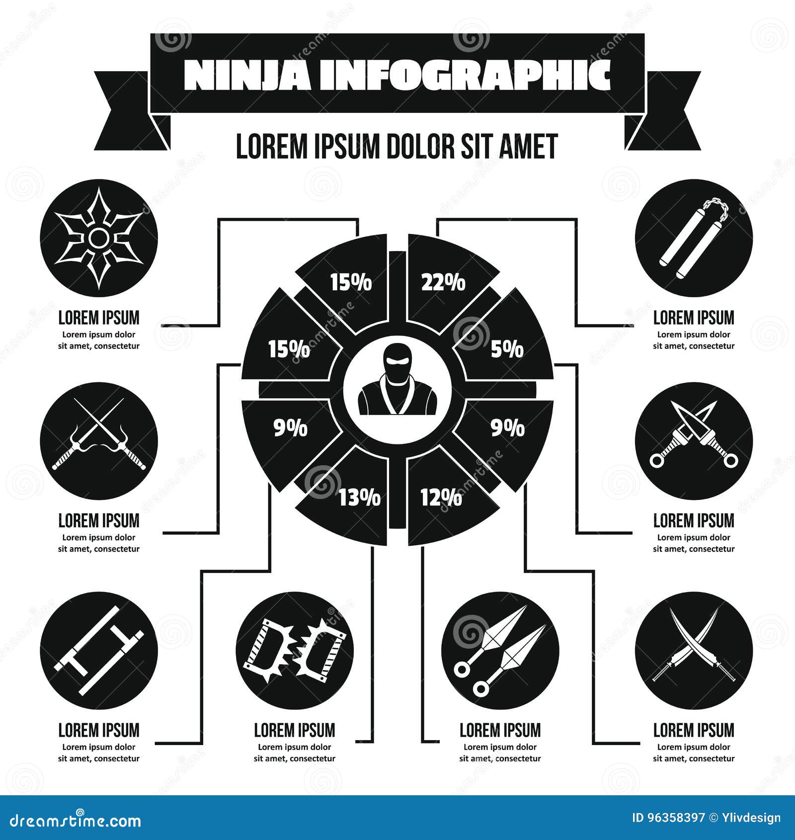 Ninja Infographic Concept, Simple Style Stock Vector - Illustration of ...