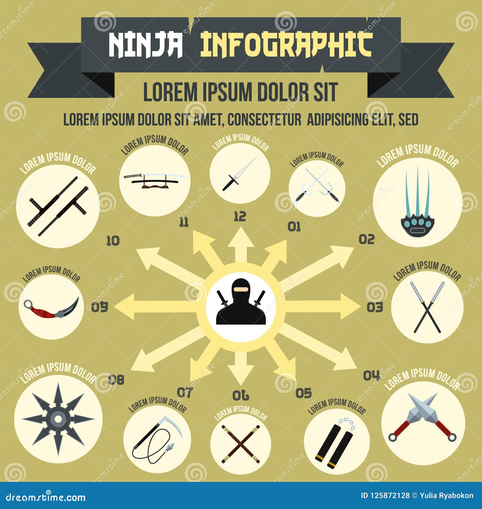 Ninja Infographic, Flat Style Stock Illustration - Illustration of ...