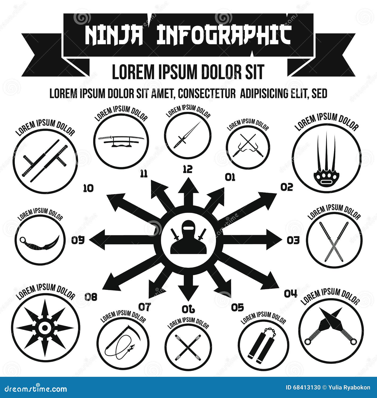 Ninja Infographic, Simple Style Stock Vector - Illustration of ...