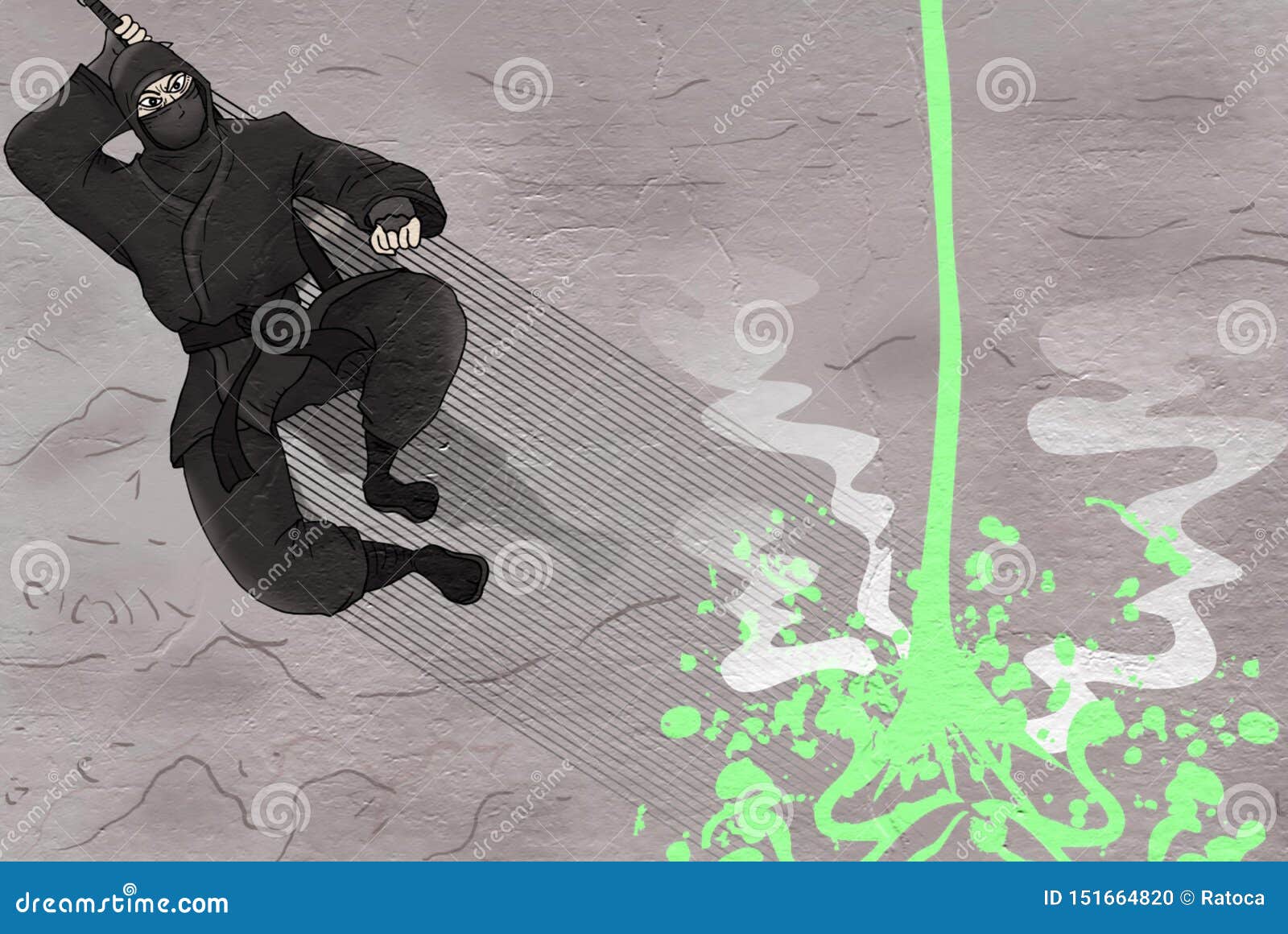 Ninja Jumping and Green Liquid Stock Illustration - Illustration of ...