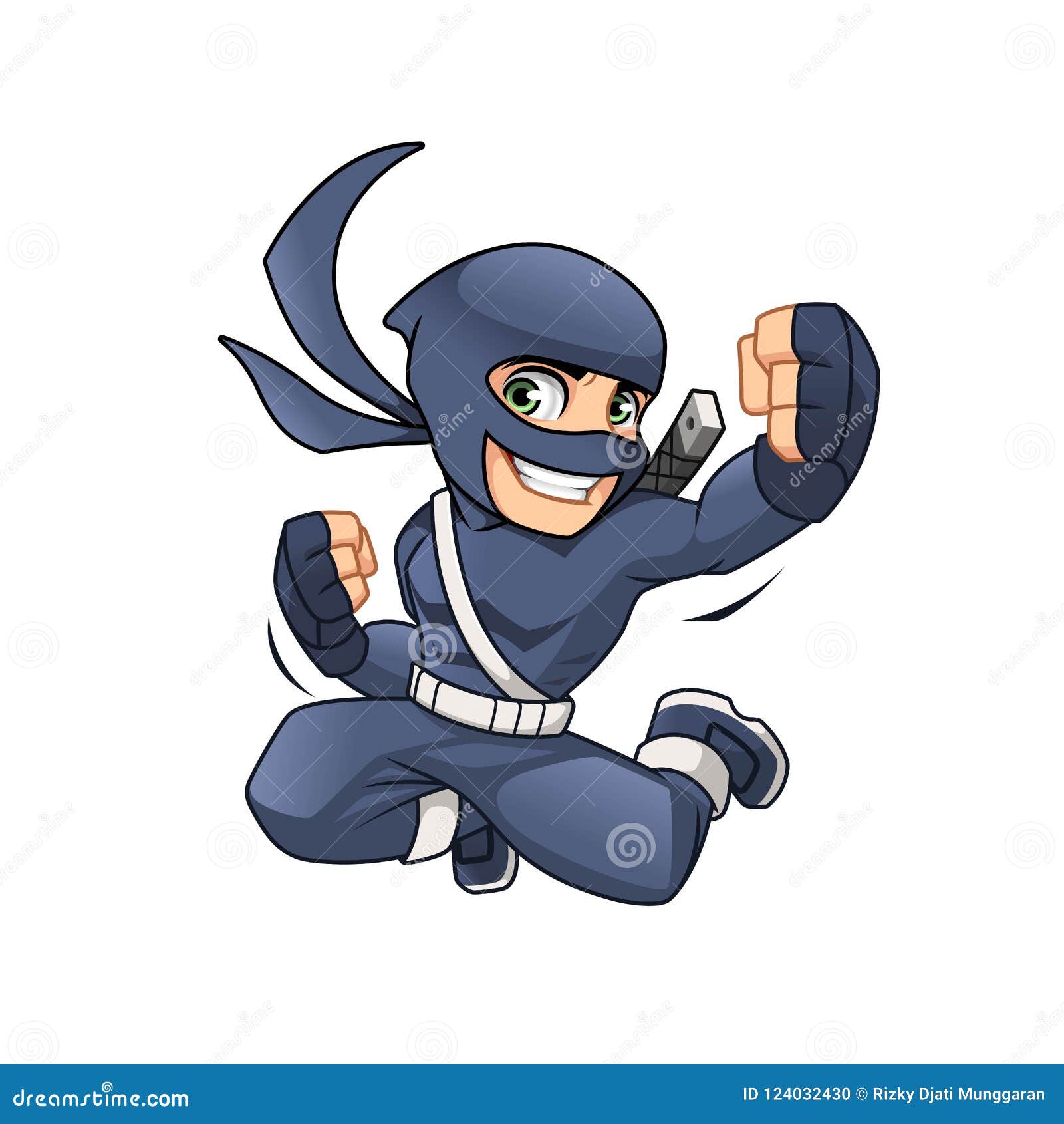 Ninja Jumps Met Zijn Hand Met Succes Vector Illustratie - Illustration ...