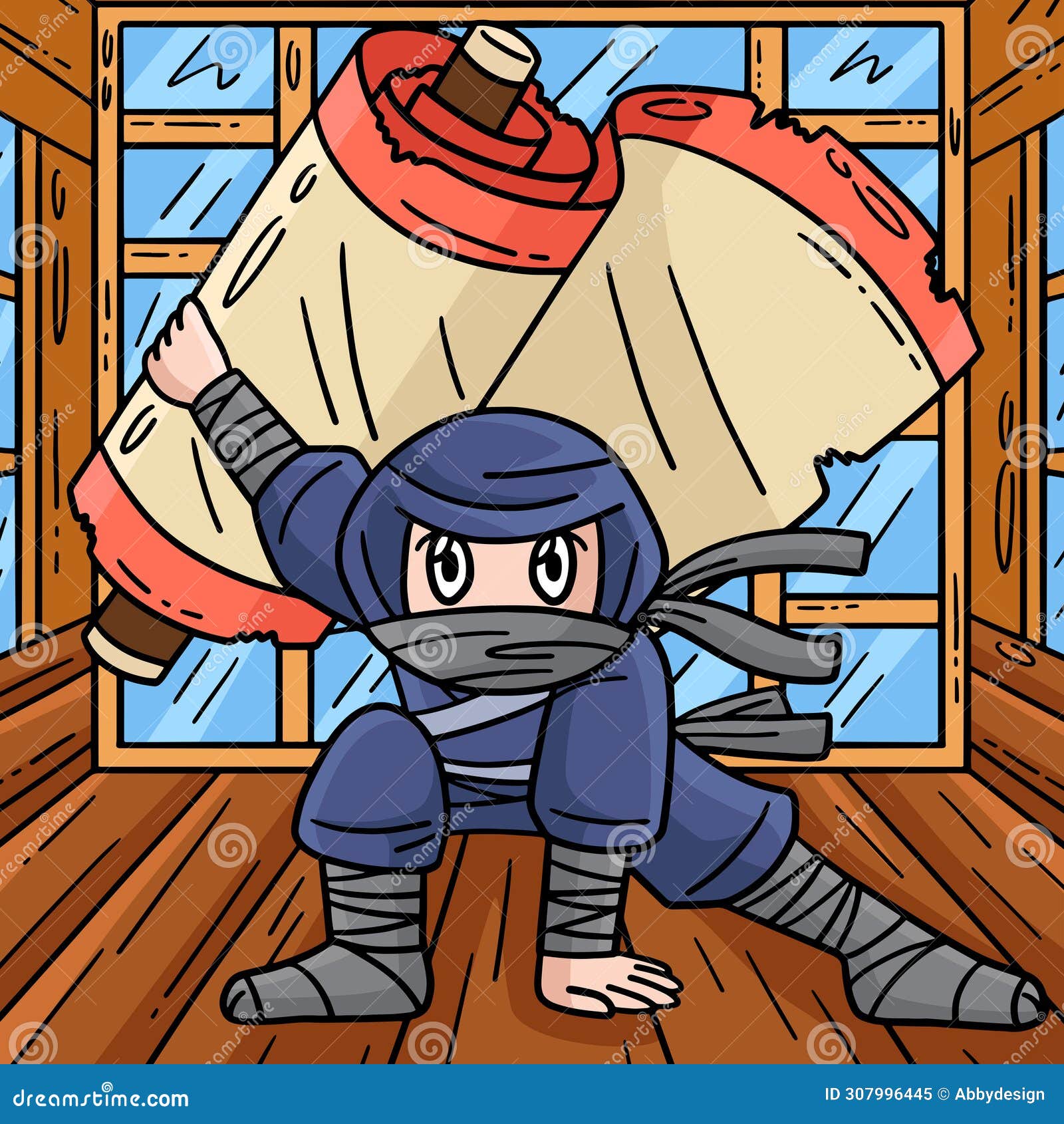 Ninja With Jutsu Scroll Isolated Coloring Page Vector Illustration ...