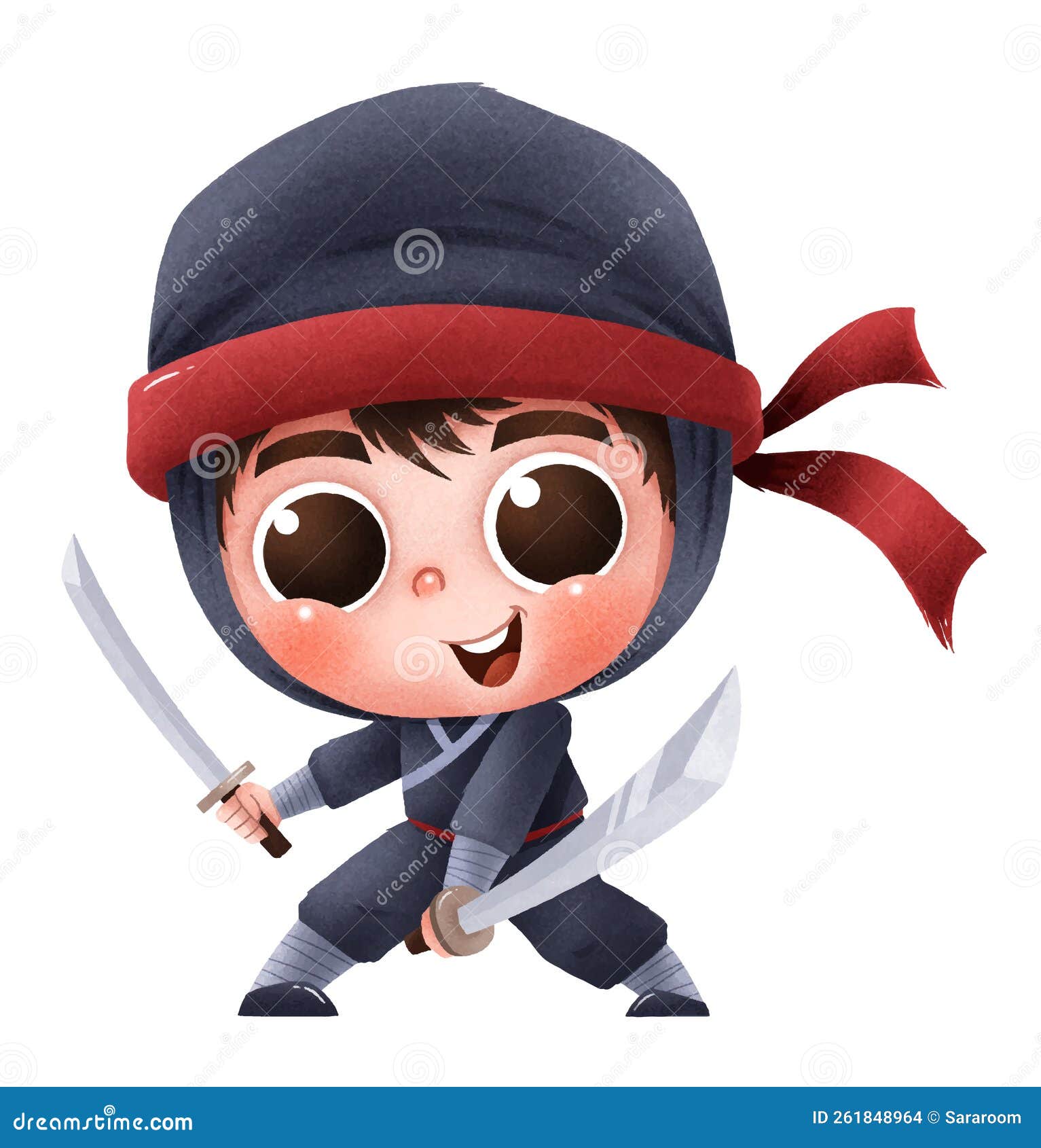 Ninja kids stock vector. Illustration of gray, cute - 261848964