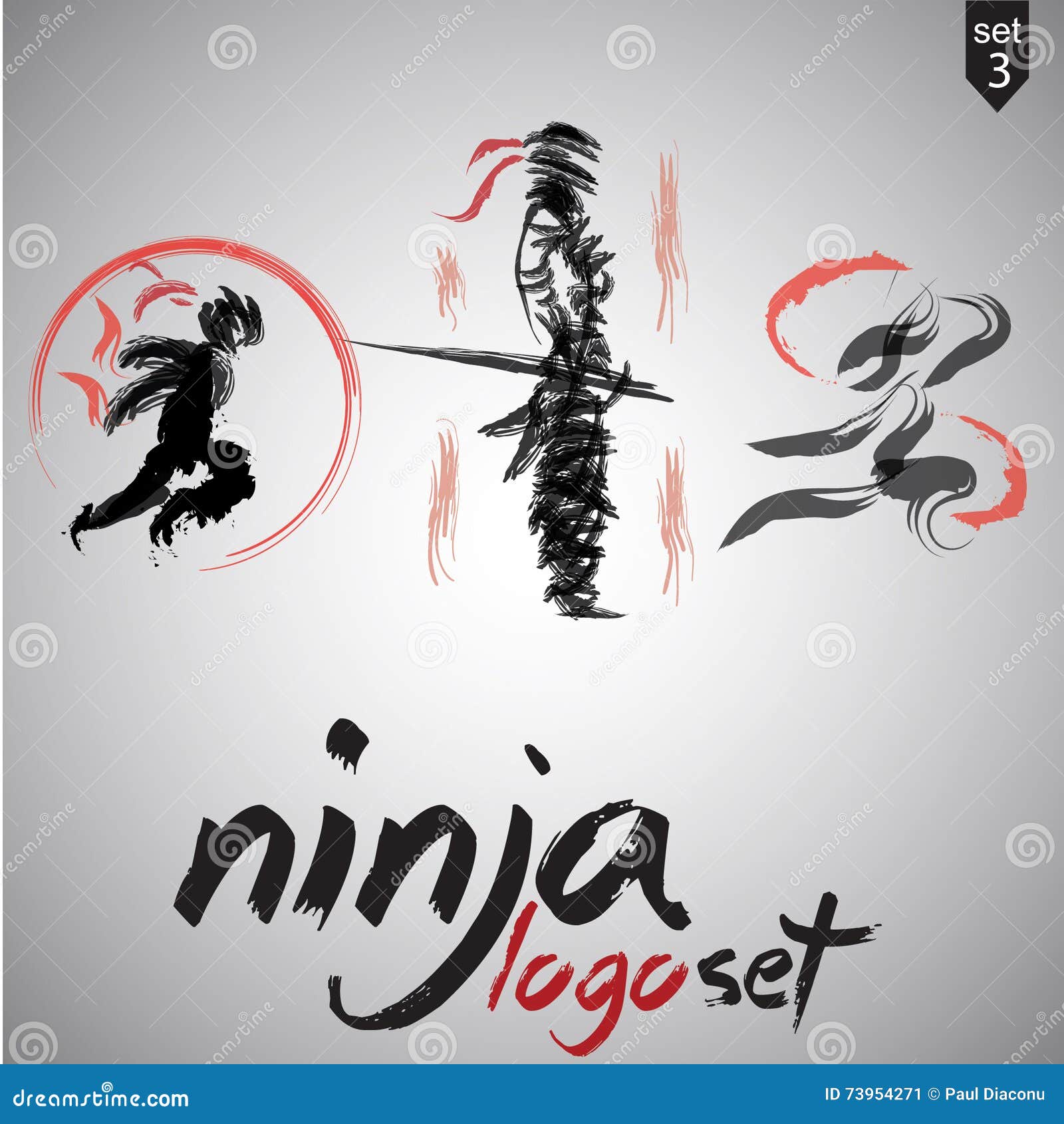 Ninja logo set 3 stock vector. Illustration of icons - 73954271