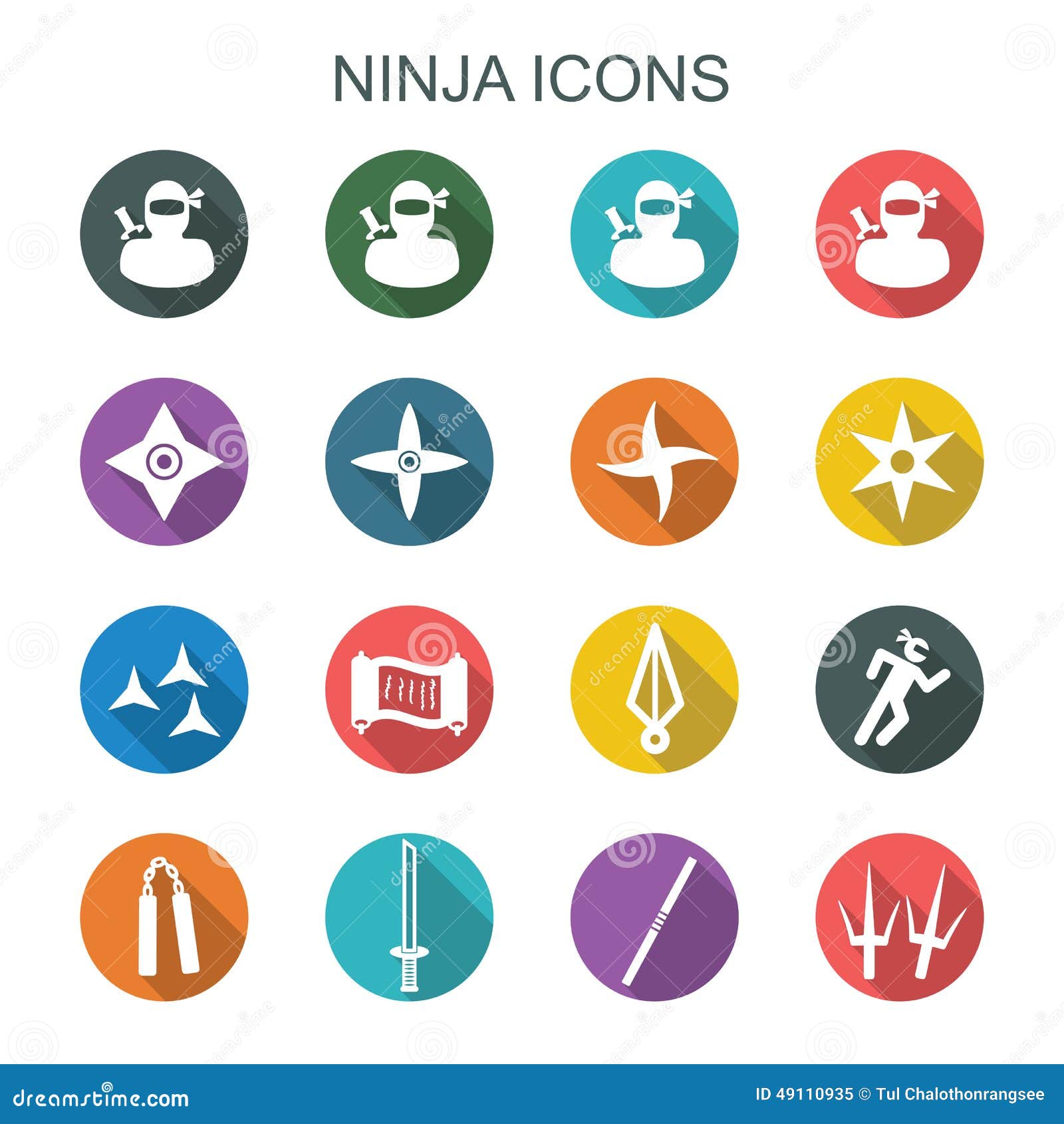 Ninja long shadow icons stock vector. Illustration of asia - 49110935