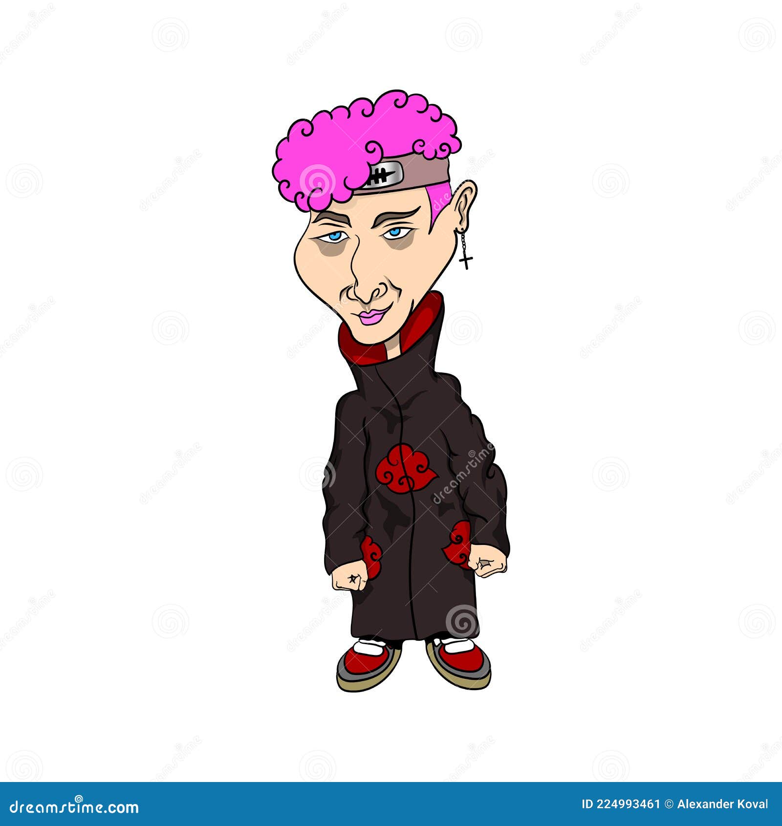 Ninja with pink hair color stock vector. Illustration of drawing ...