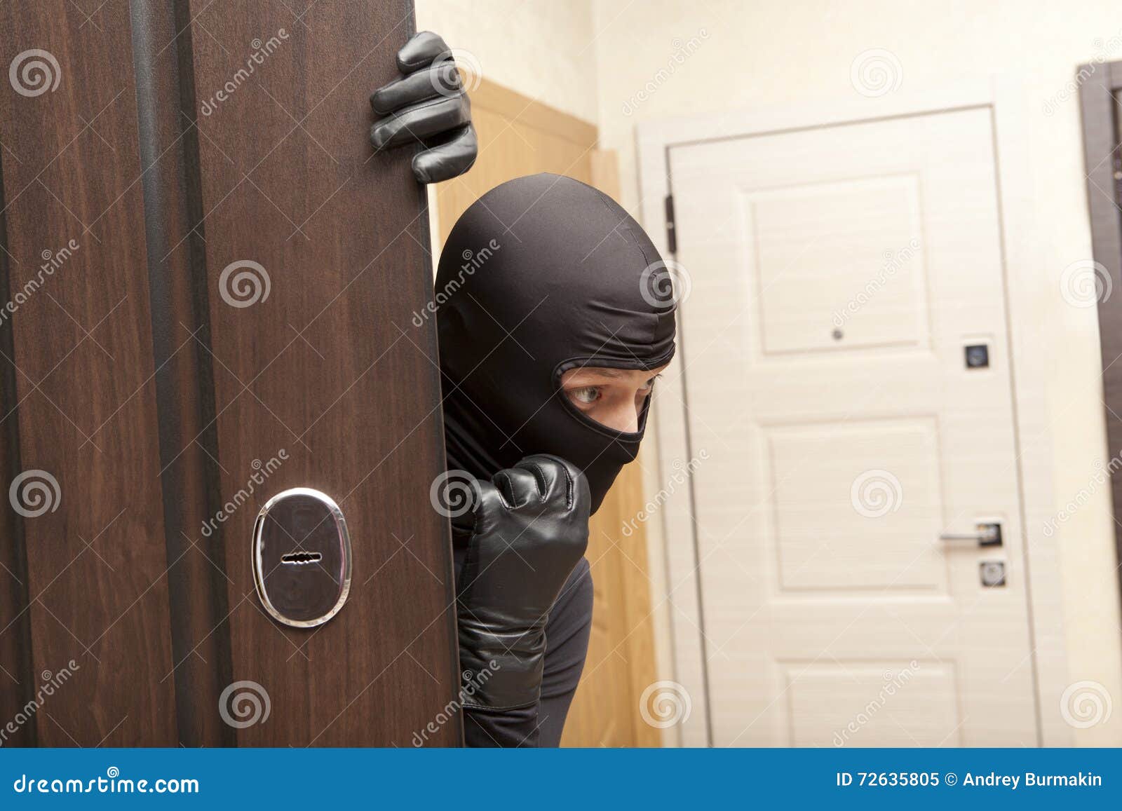 Ninja. Robber Hiding Behind a Door Stock Image - Image of person ...
