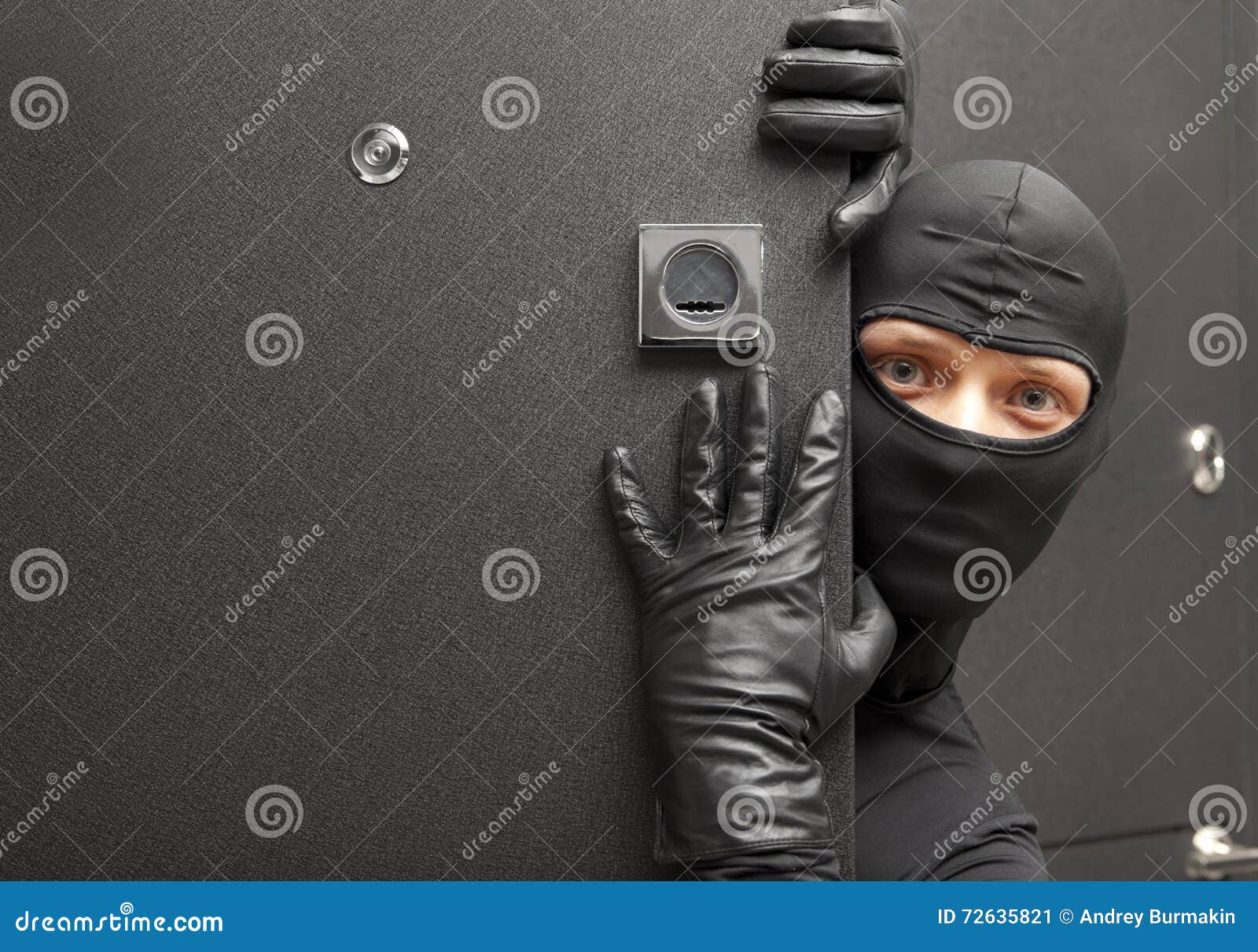 Ninja. Robber Hiding Behind a Door Stock Image - Image of caucasian ...