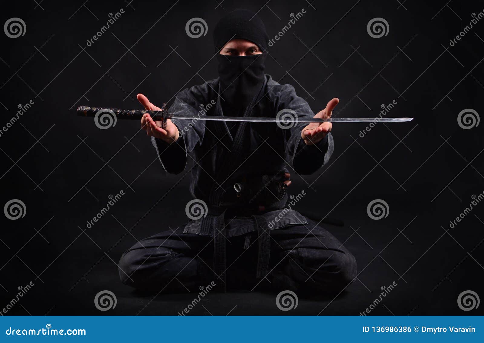 Ninja samurai holds katana stock photo. Image of japanese - 136986386
