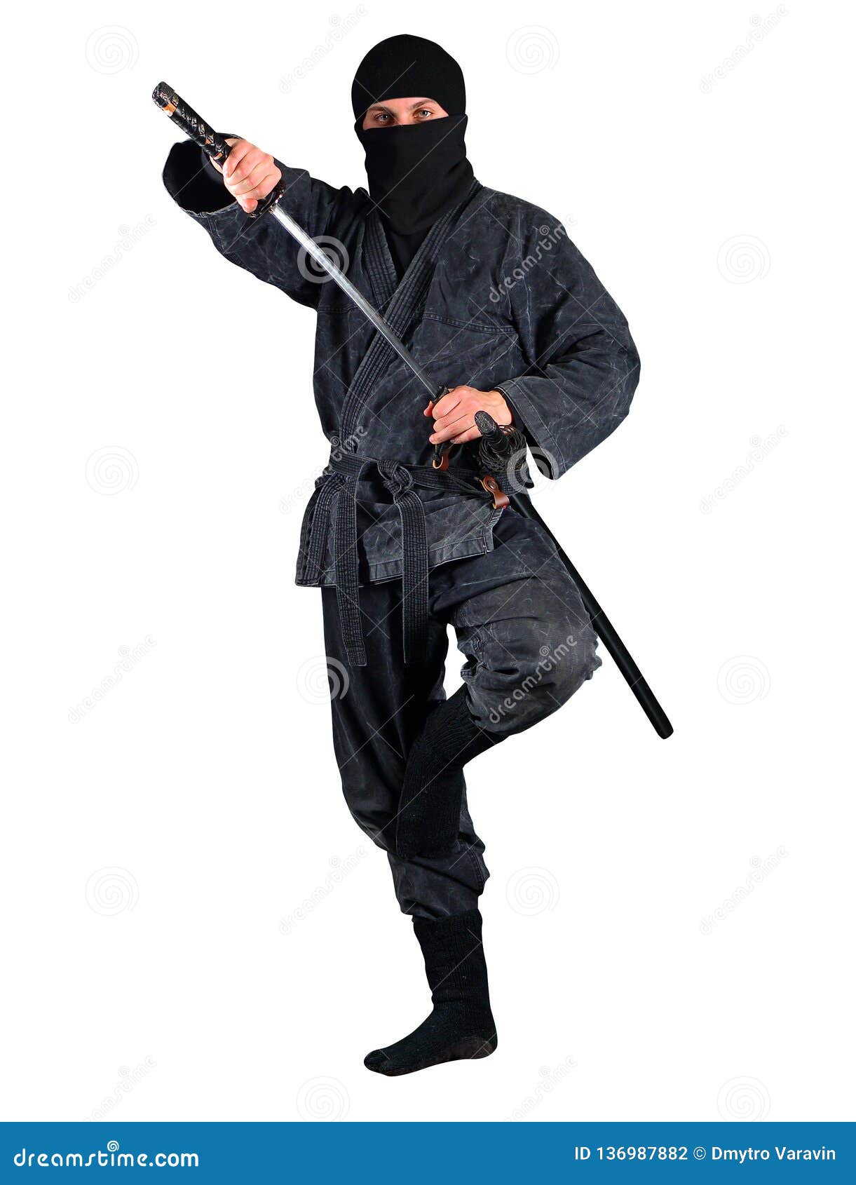 Ninja Samurai with Katana Isolated Stock Photo - Image of military ...
