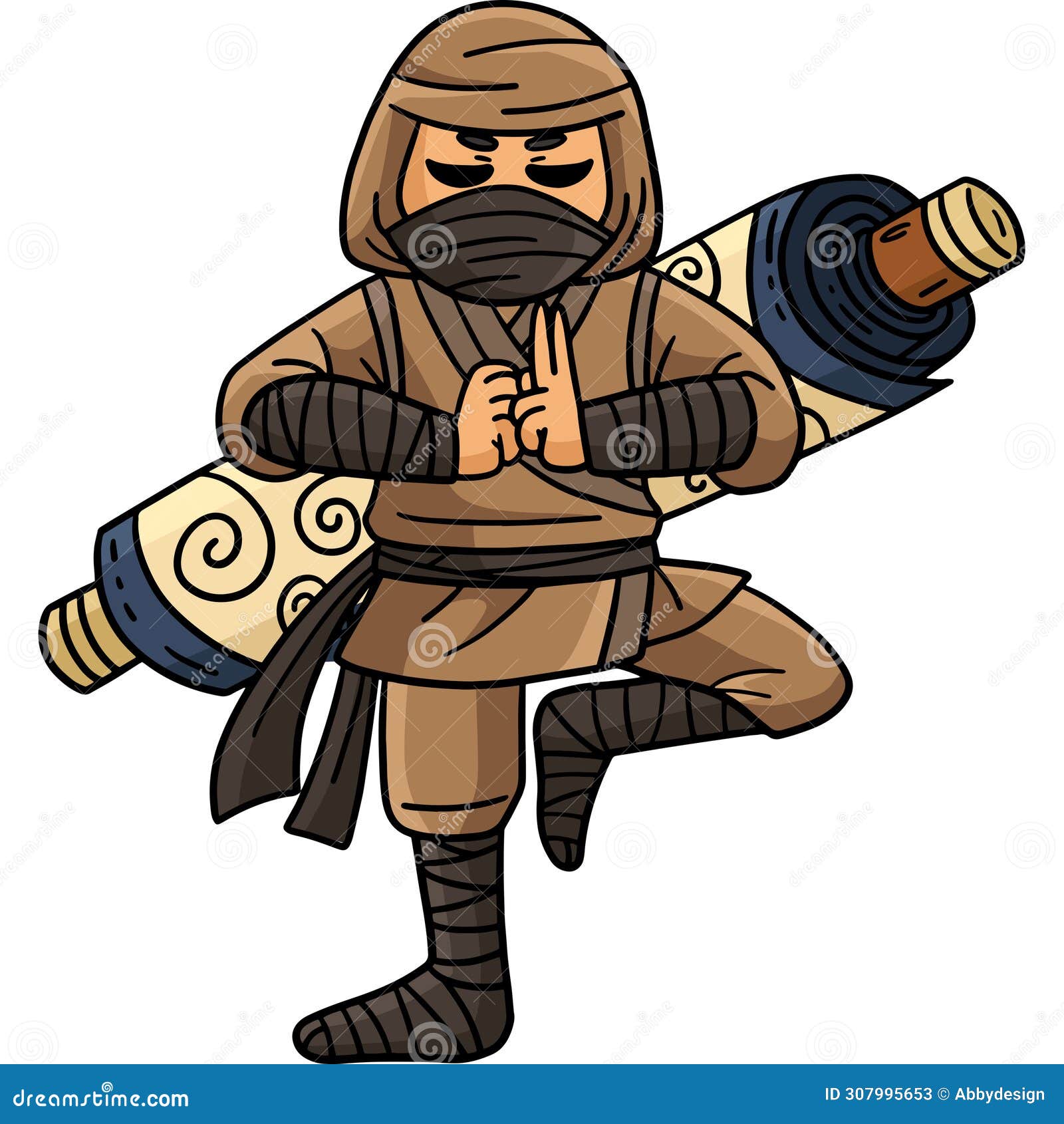 Ninja Scroll And Fan Cartoon Colored Clipart | CartoonDealer.com #307996165