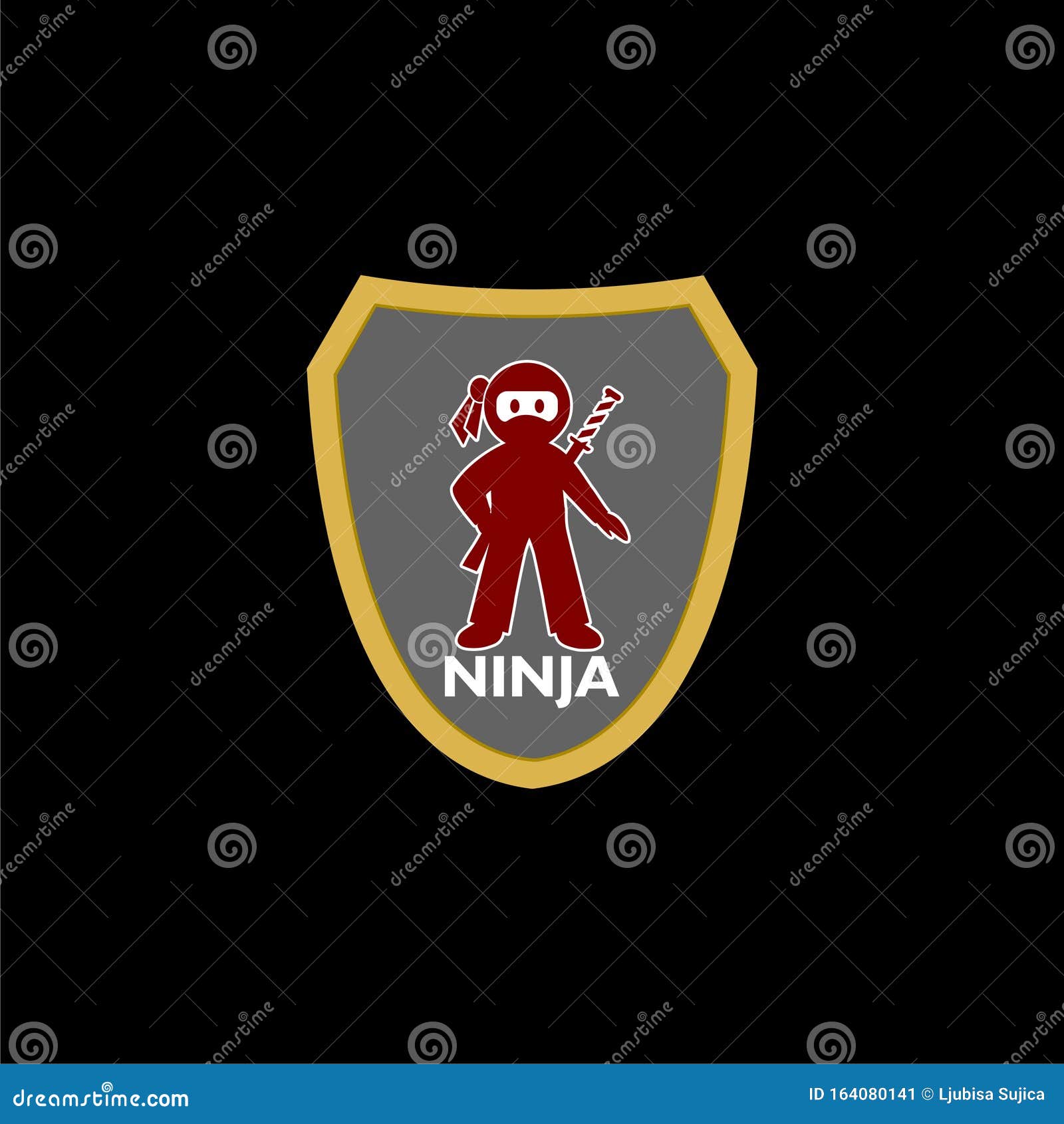 Ninja Shield Logo Icon Isolated on Black Background Stock Illustration ...