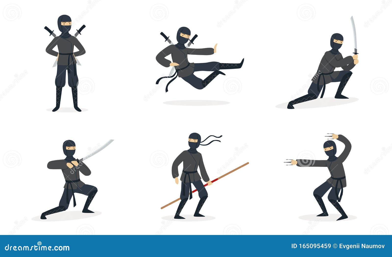 Ninja Shows Tricks. Set of Vector Illustrations. Stock Vector ...