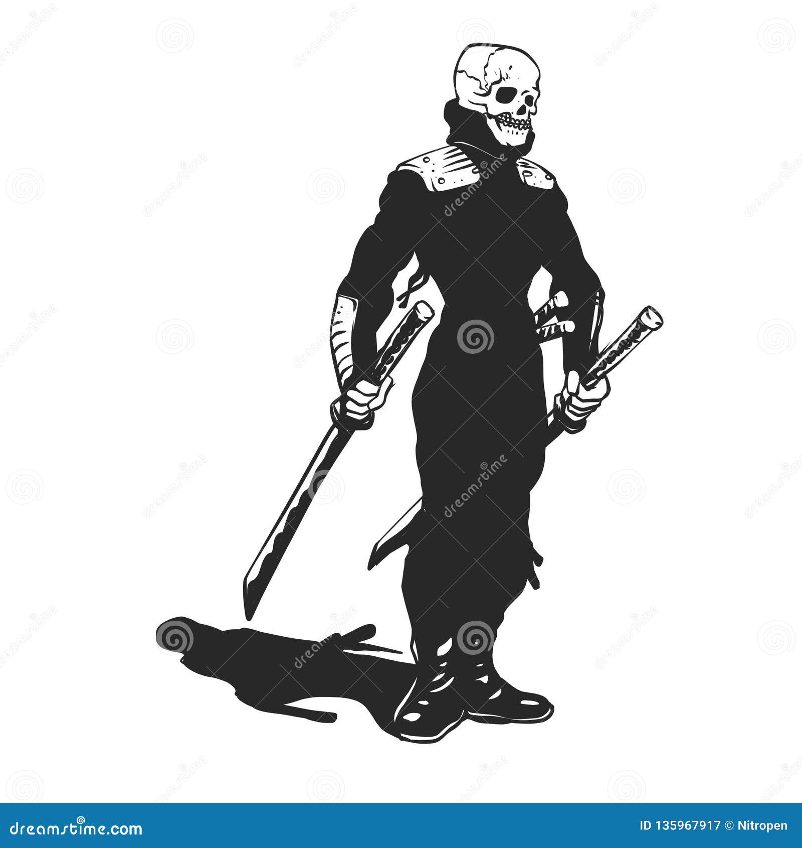 Ninja Skeleton Illustration Black and White Stock Illustration ...