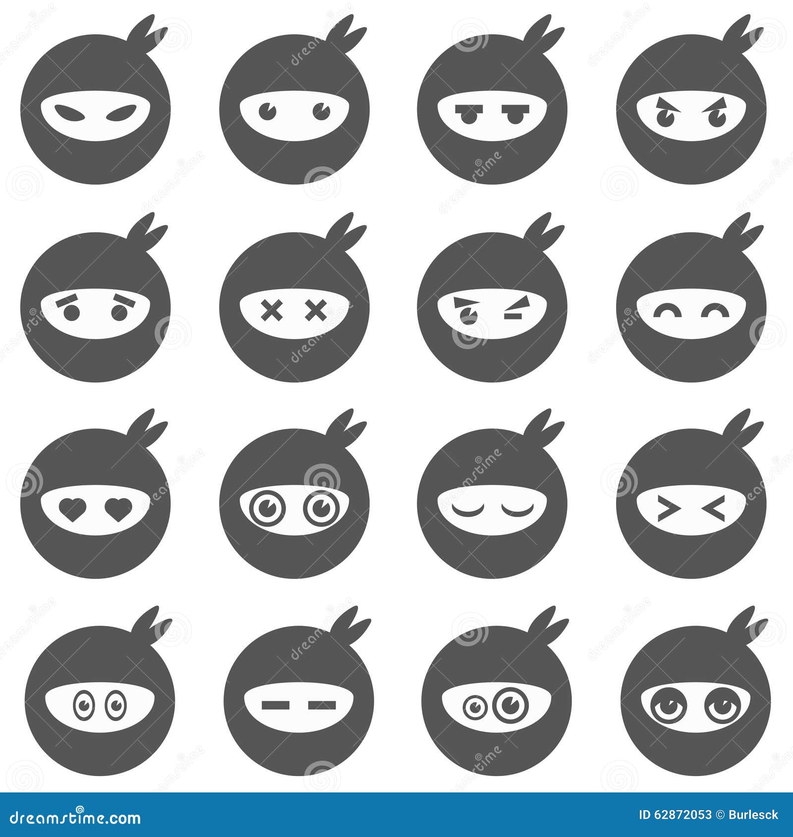 Ninja Smiley Face Icons Cartoon Vector 62872053