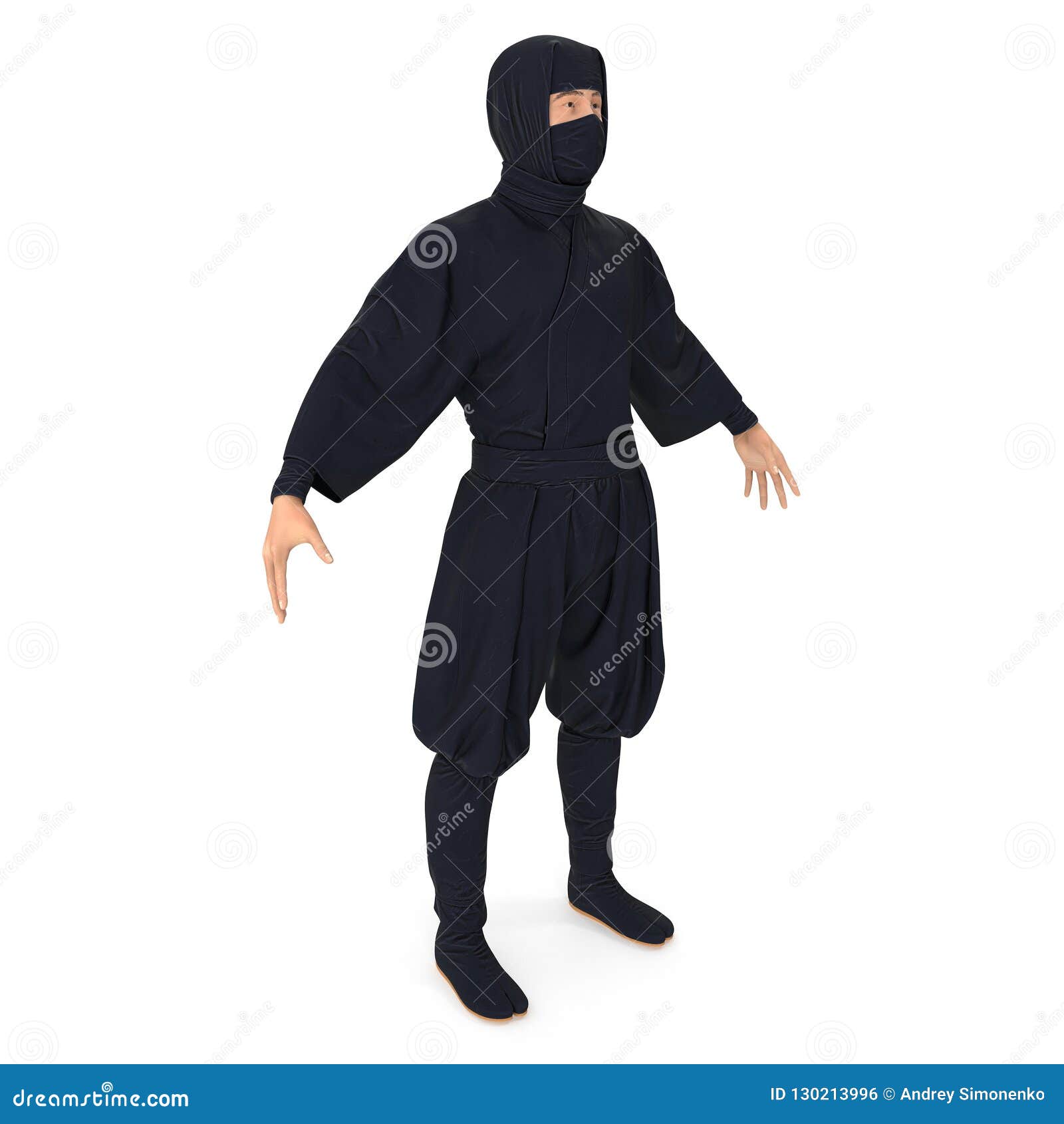 Ninja Standing Pose on White Background. 3D Illustration, Isolated ...
