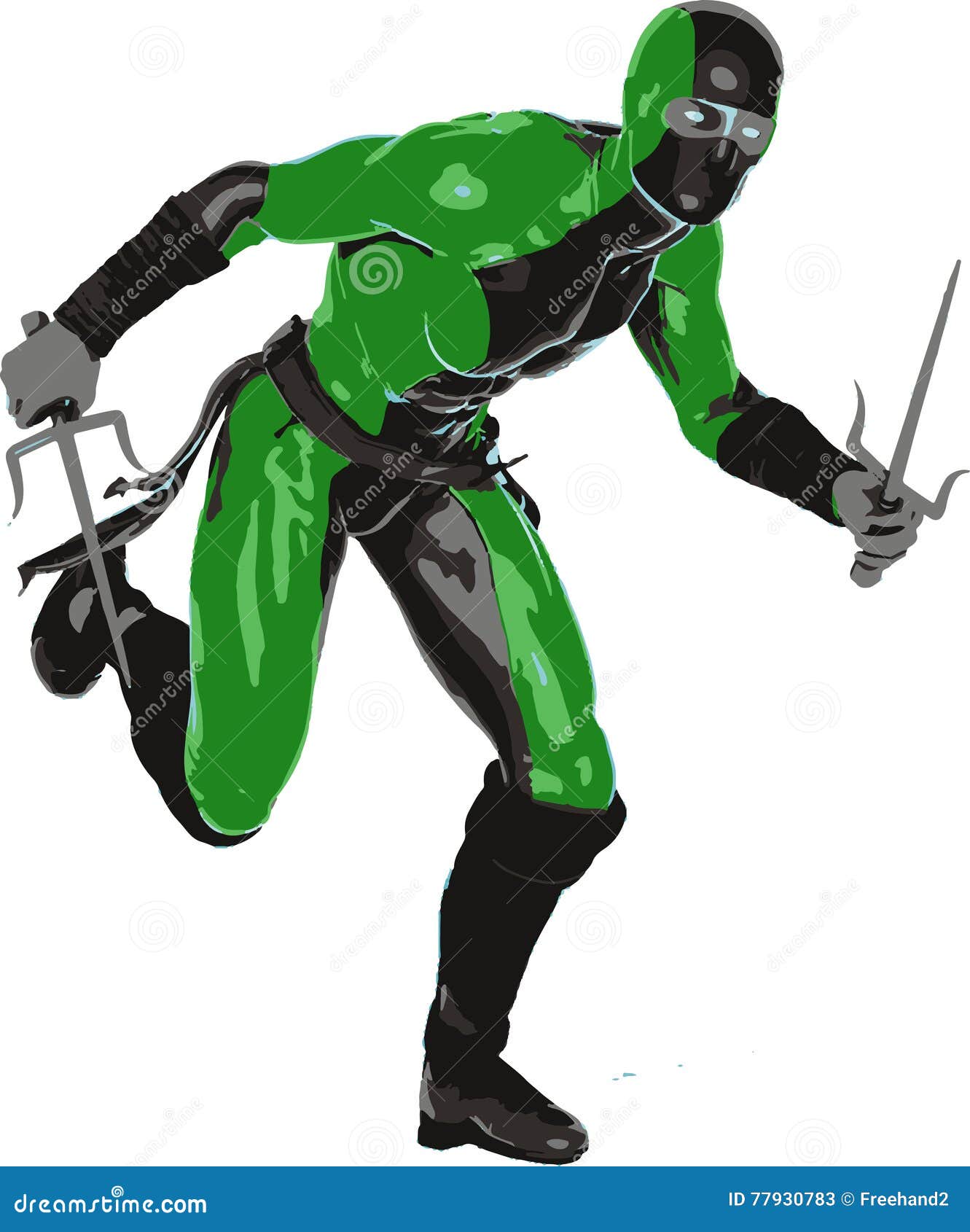 Ninja Superhero Cartoon On City Silhouette | CartoonDealer.com #110149315